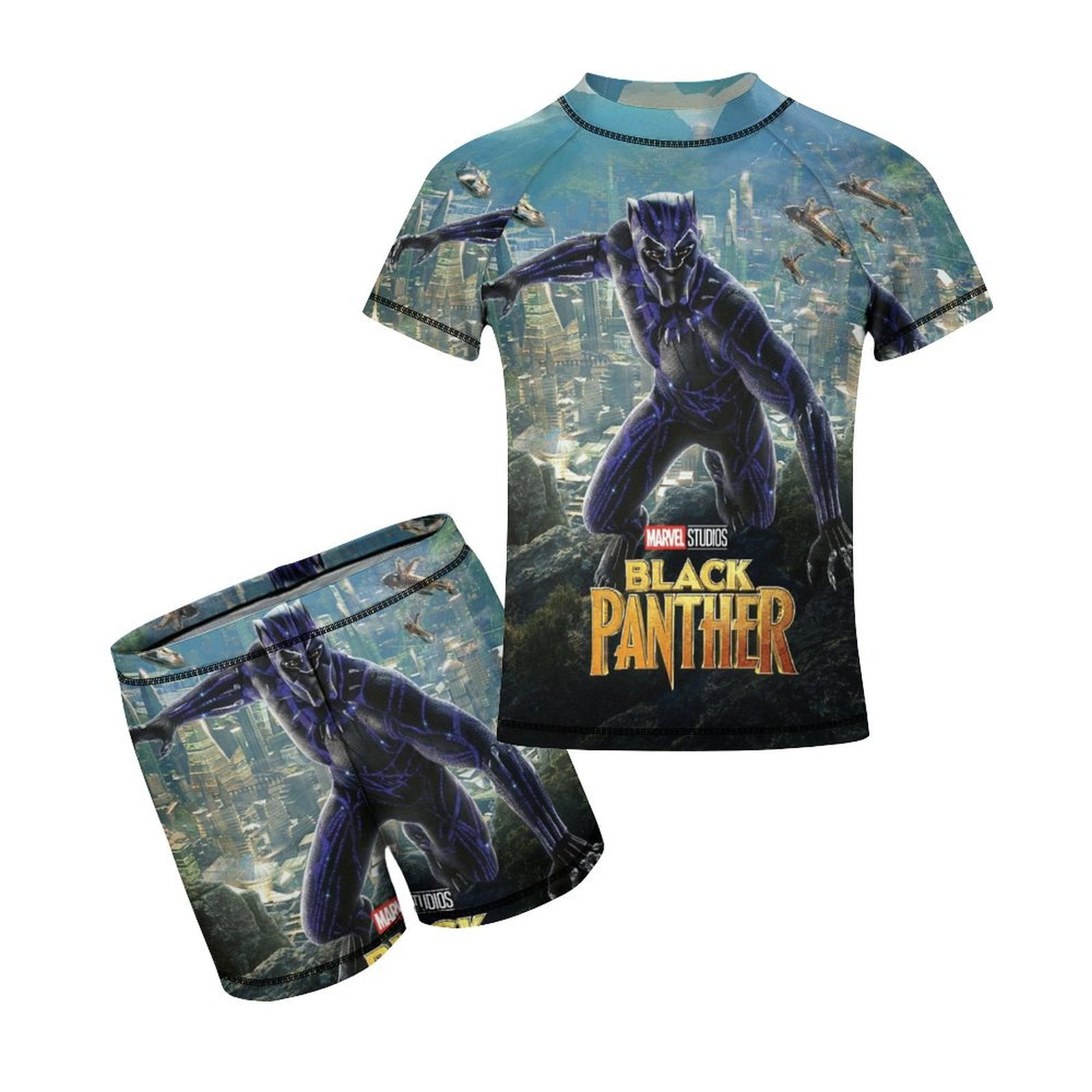 Black Panther Boys Two Piece Swimsuit Kids Swimwear Set Short Sleeve ...