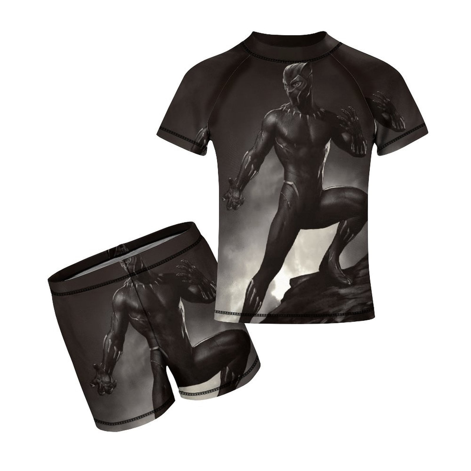 Black Panther Boys Two Piece Swimsuit Kids Swimwear Set Short Sleeve ...