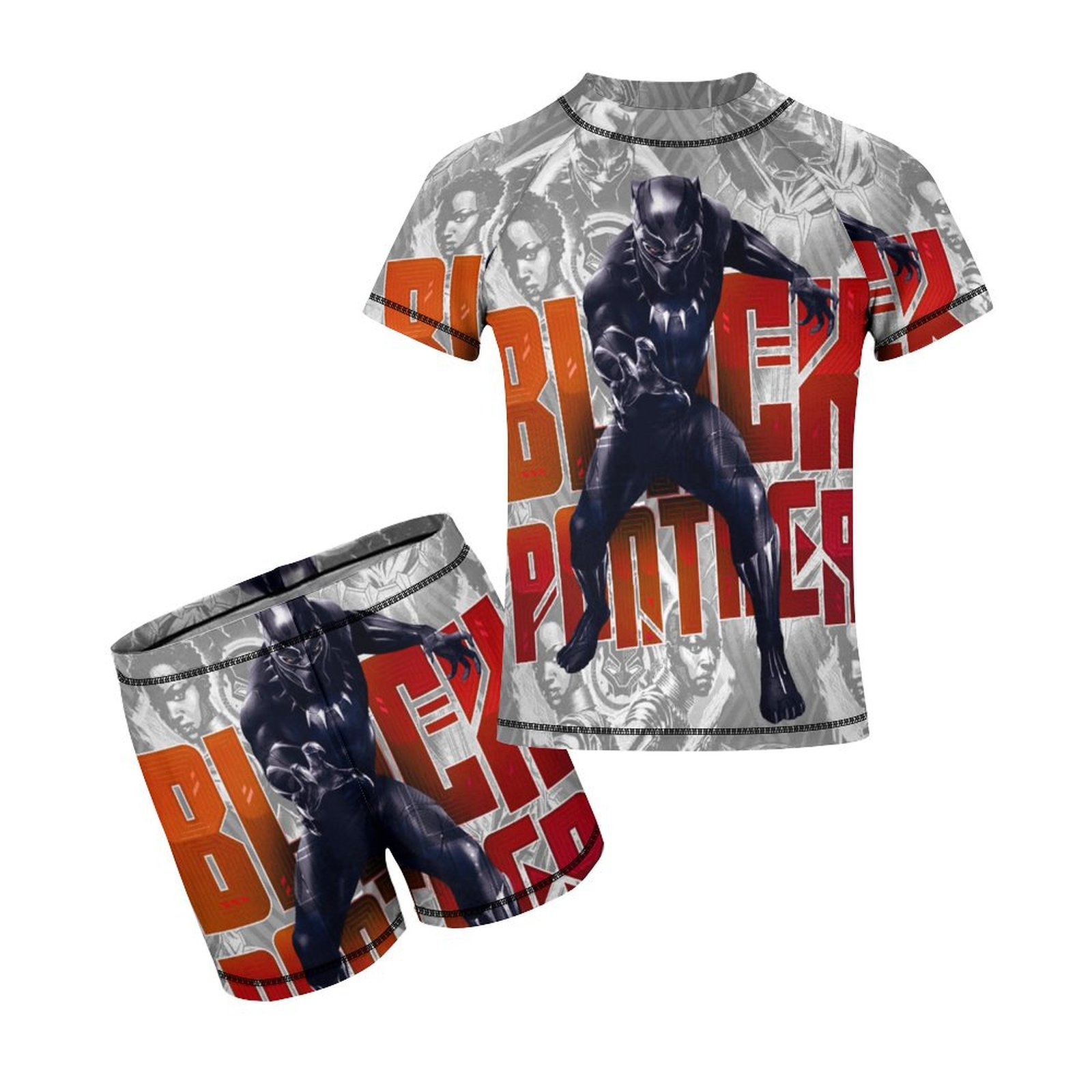 Black Panther Boys Two Piece Swimsuit Kids Swimwear Set Short Sleeve ...