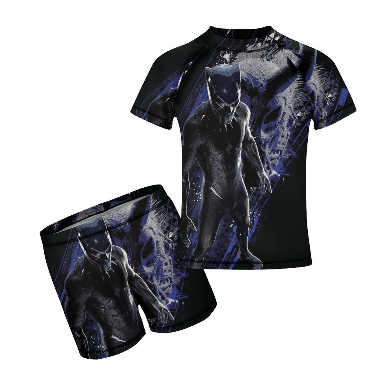 Black Panther Boys Two Piece Swimsuit Kids Swimwear Set Short Sleeve Bathing Suit Trunks And ...
