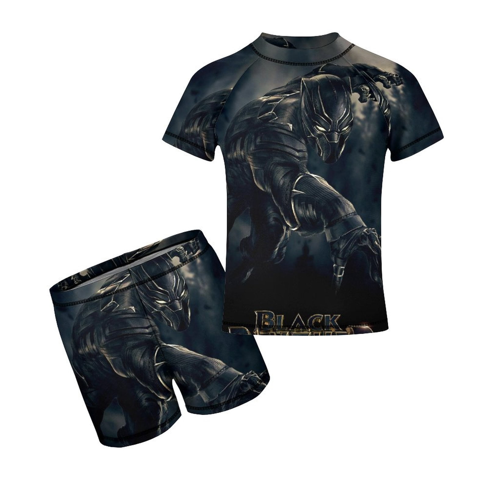 Black Panther Boys Two Piece Swimsuit Kids Swimwear Set Short Sleeve ...