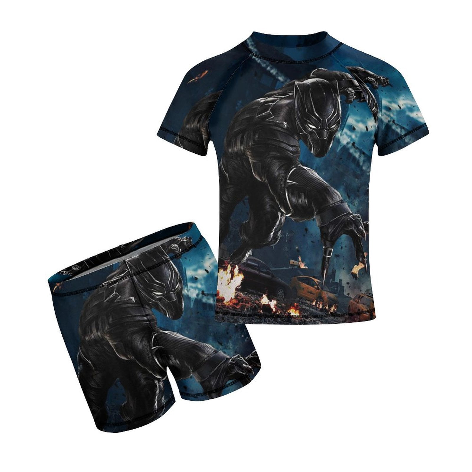 Black Panther Boys Two Piece Swimsuit Kids Swimwear Set Short Sleeve ...