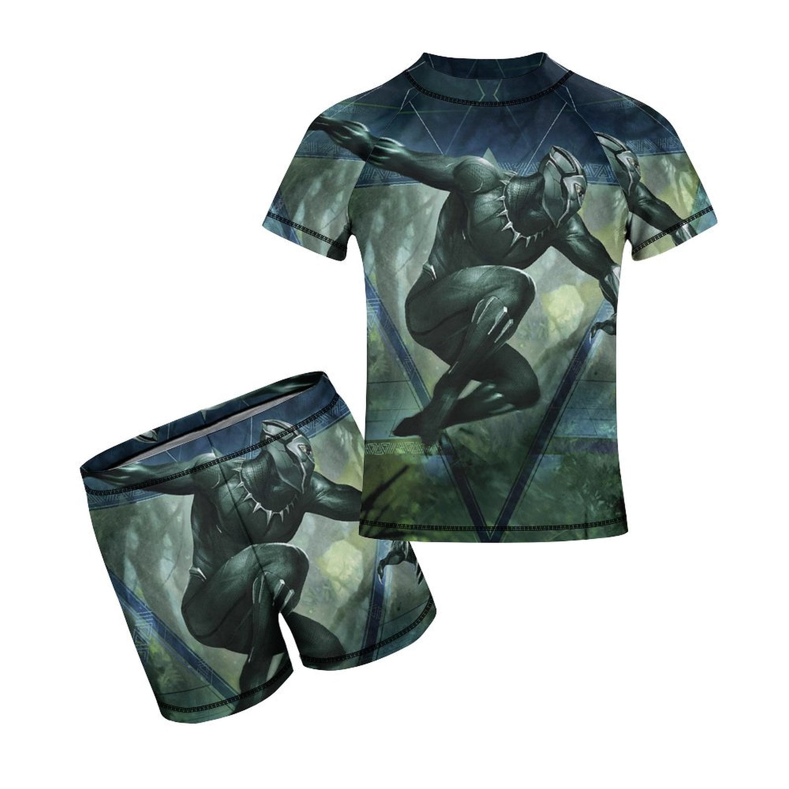 Black Panther Boys Two Piece Swimsuit Kids Swimwear Set Short Sleeve ...