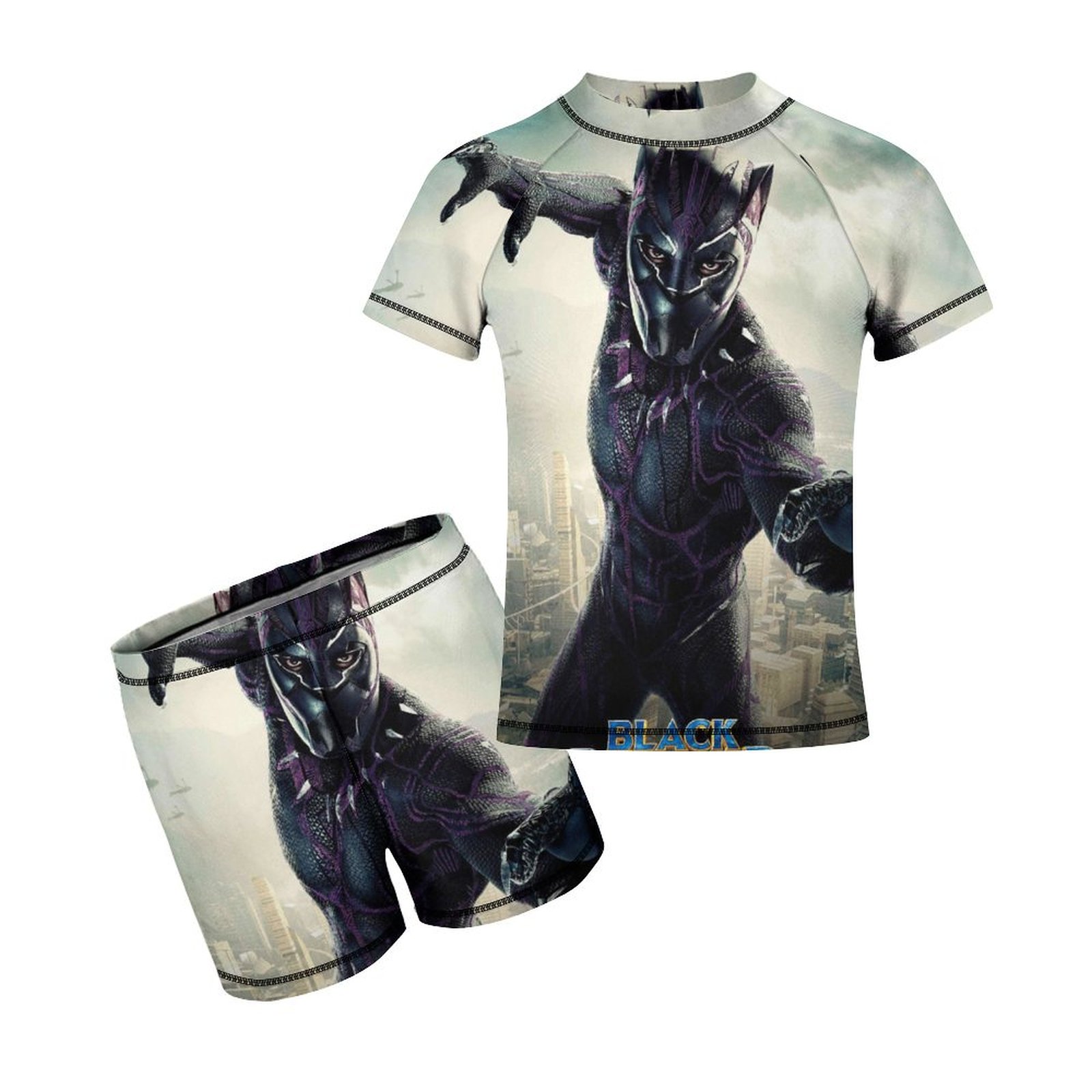 Black Panther Boys Two Piece Swimsuit Kids Swimwear Set Short Sleeve ...