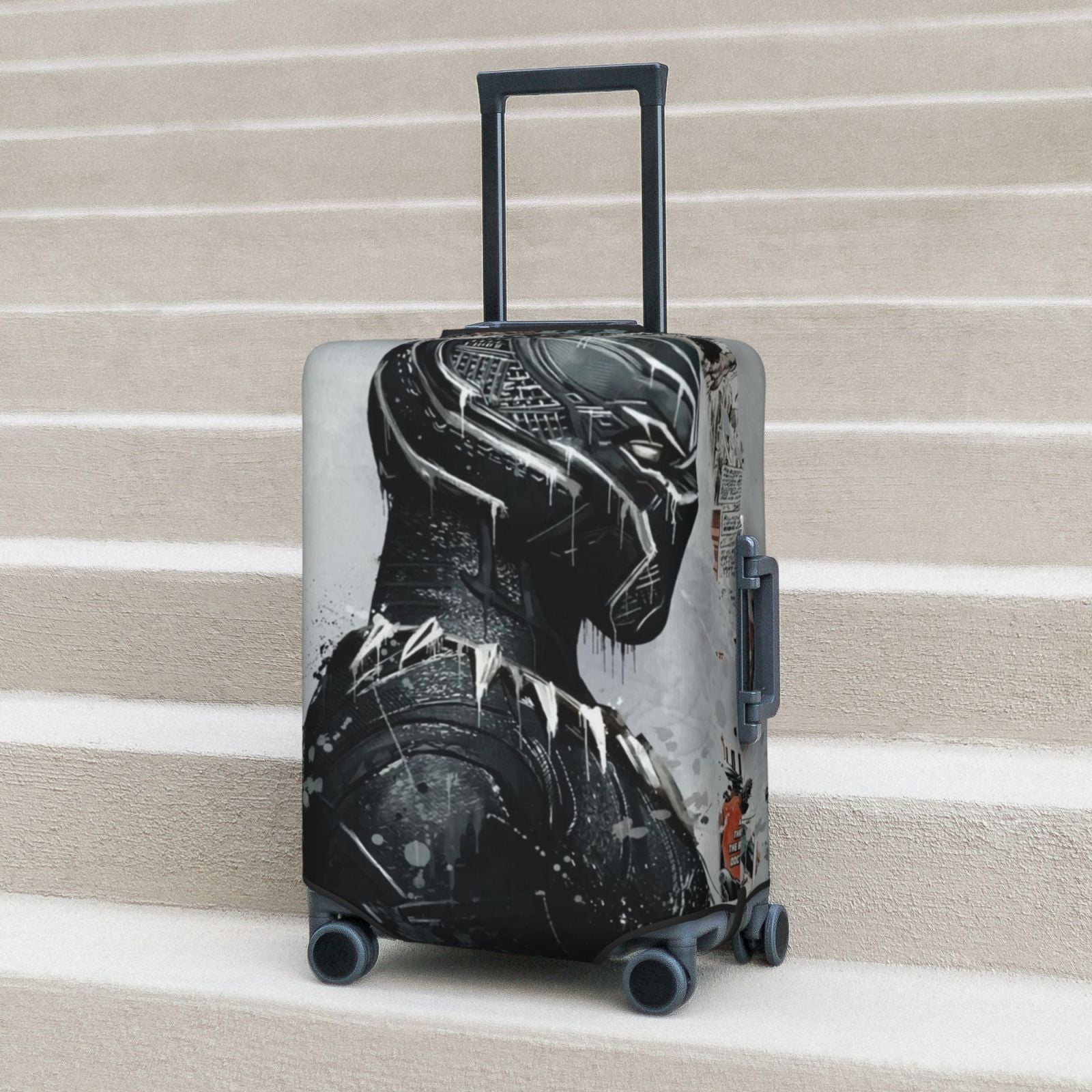 Black Panther Cartoon Suitcase Cover With Concealed Zipper Luggage Cover Washable Elastic Travel ...