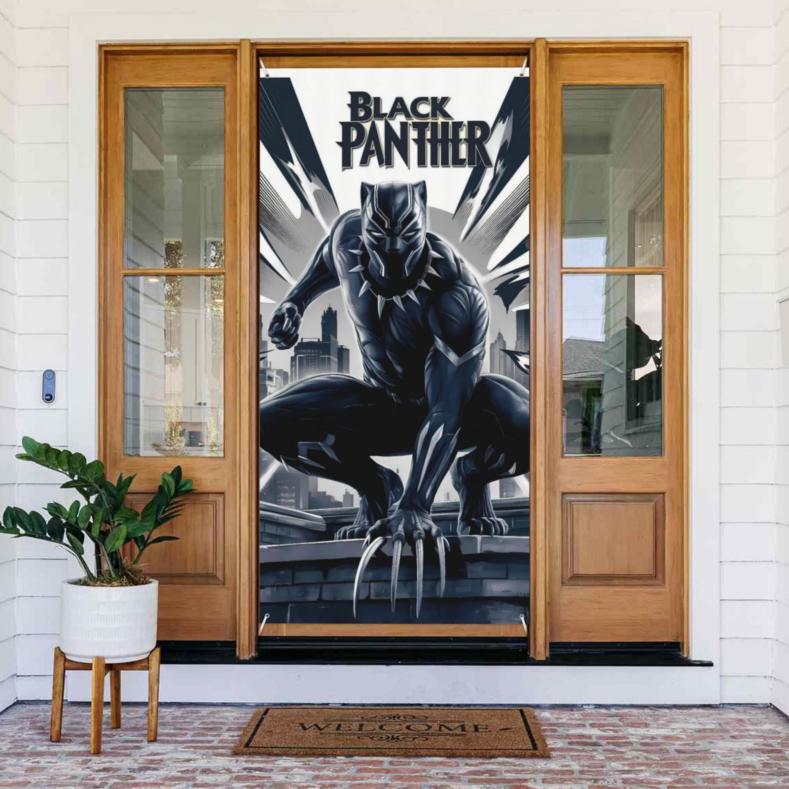 Black Panther Door Cover Banner Decor Wall Hanging Background For Party ...