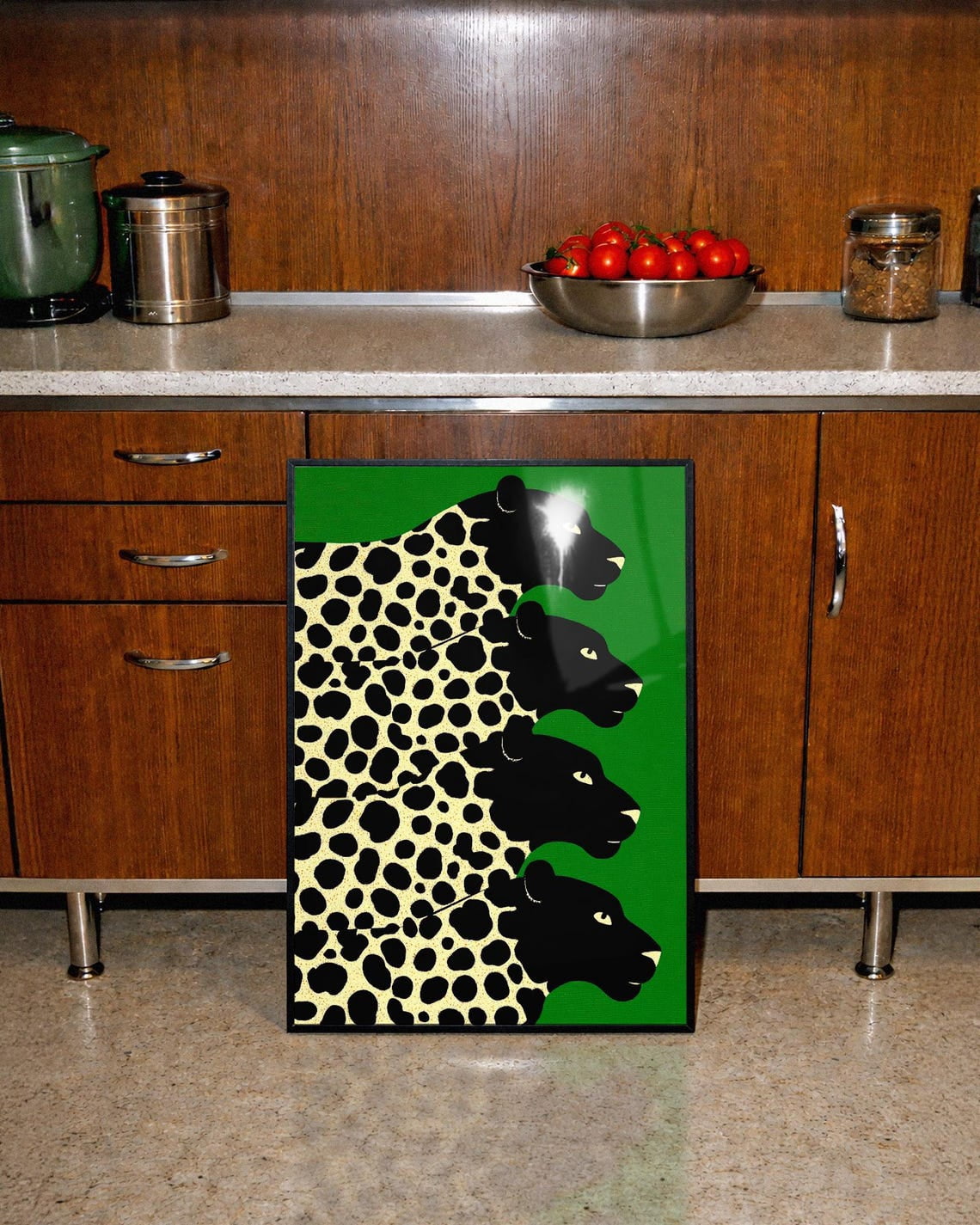 Black Panther Green Safari Leopard Bold Maximalist Animal Poster ...