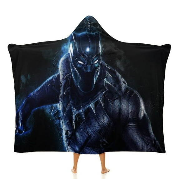 Black Panther Hooded Blanket Poncho Wearable Blanket Hoodie Flannel ...