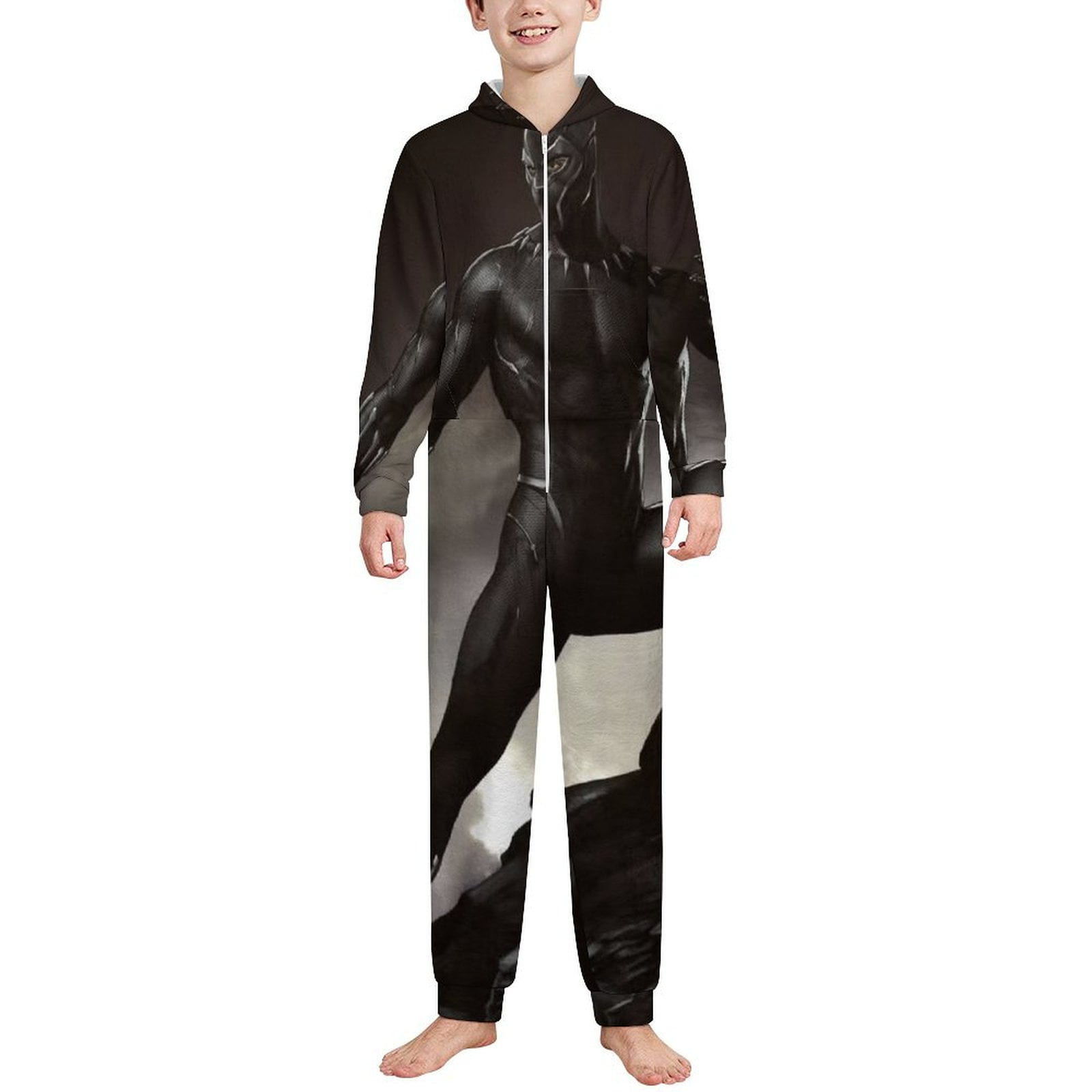 Black Panther Kids Pajamas One Piece Hooded Union Suit Onesie PJs ...