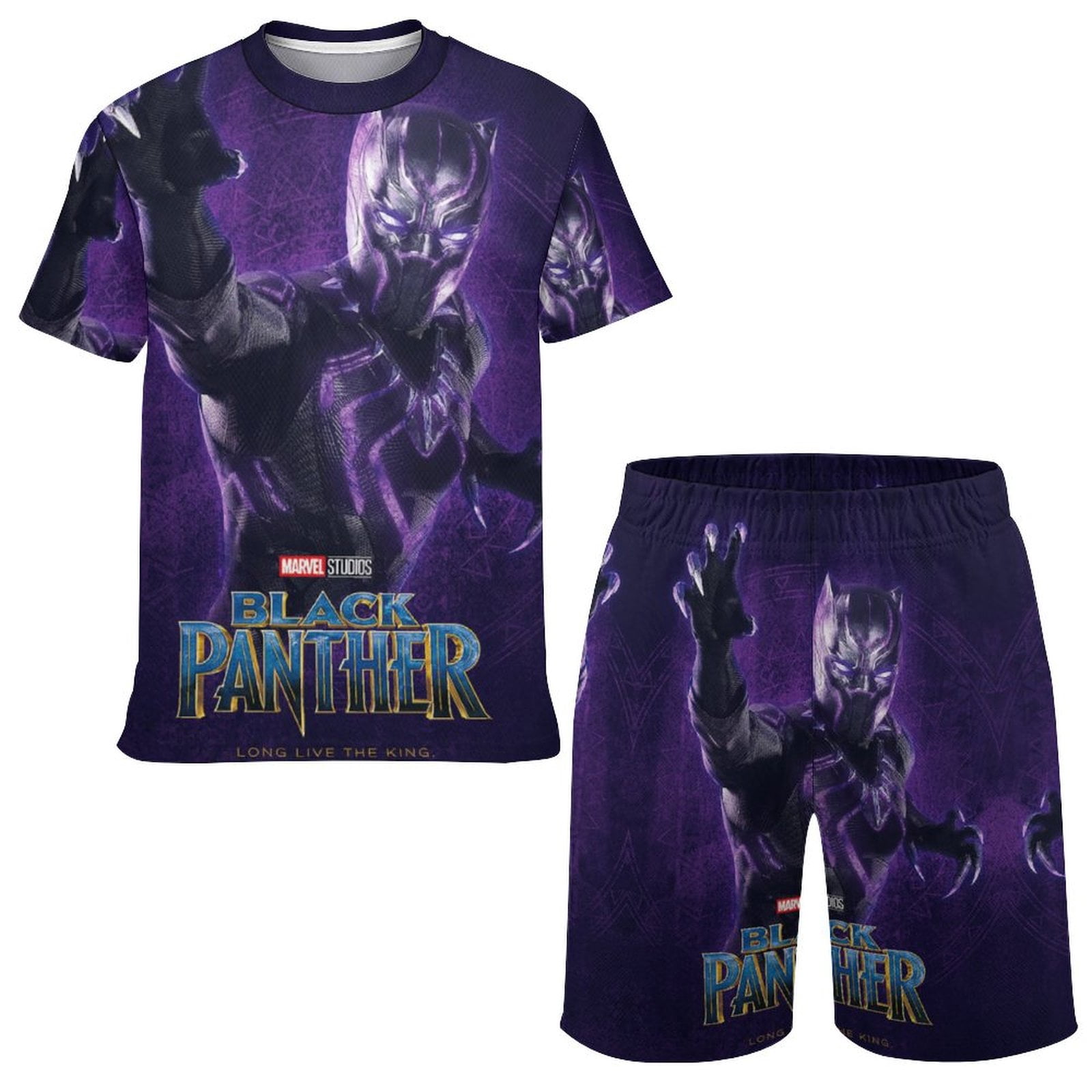 Black Panther Kids Short Sleeve Mesh T-Shirt And Shorts Outfit Set ...