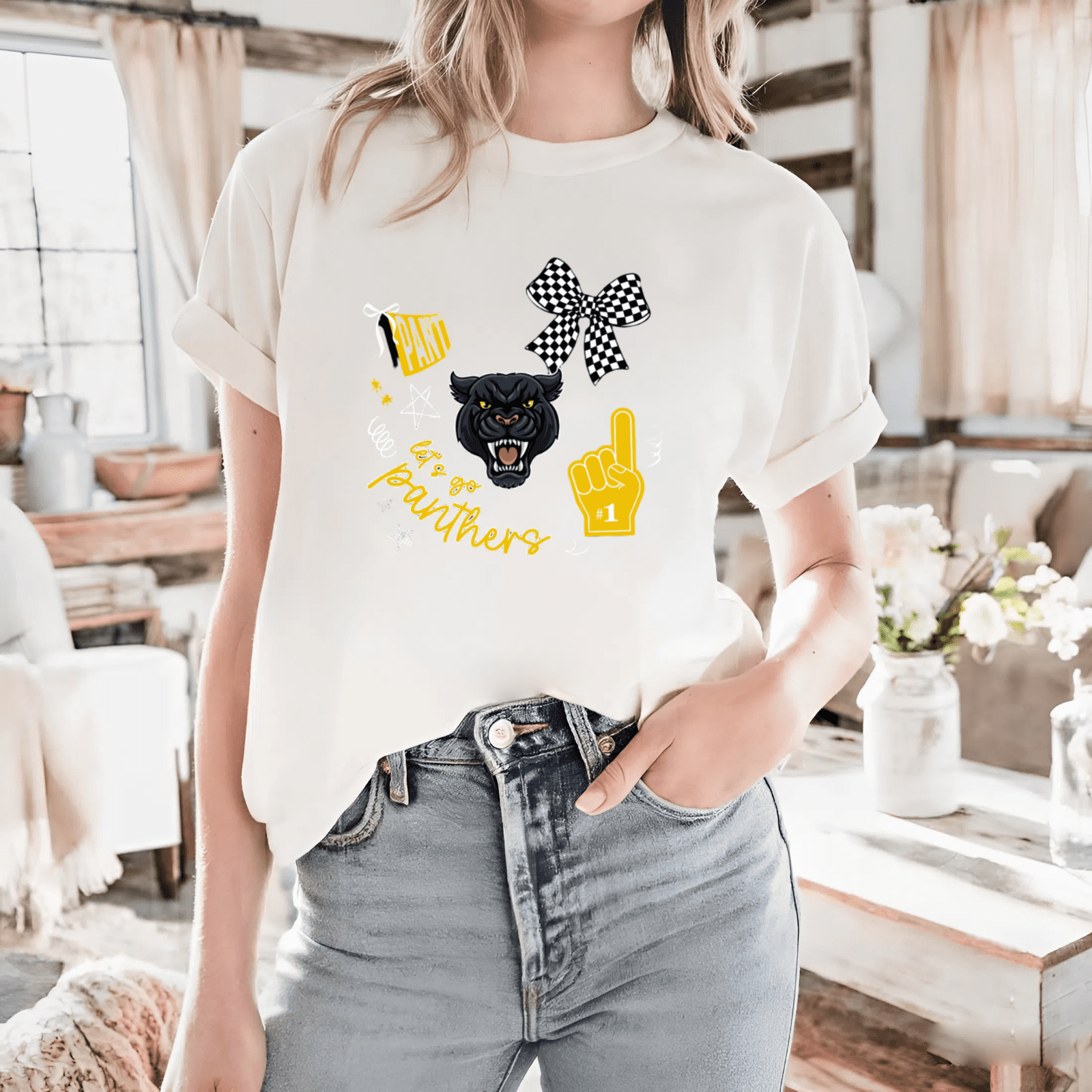 Black Panther Mascot Retro Game Day Football Fan Artwork Graphic Unisex ...