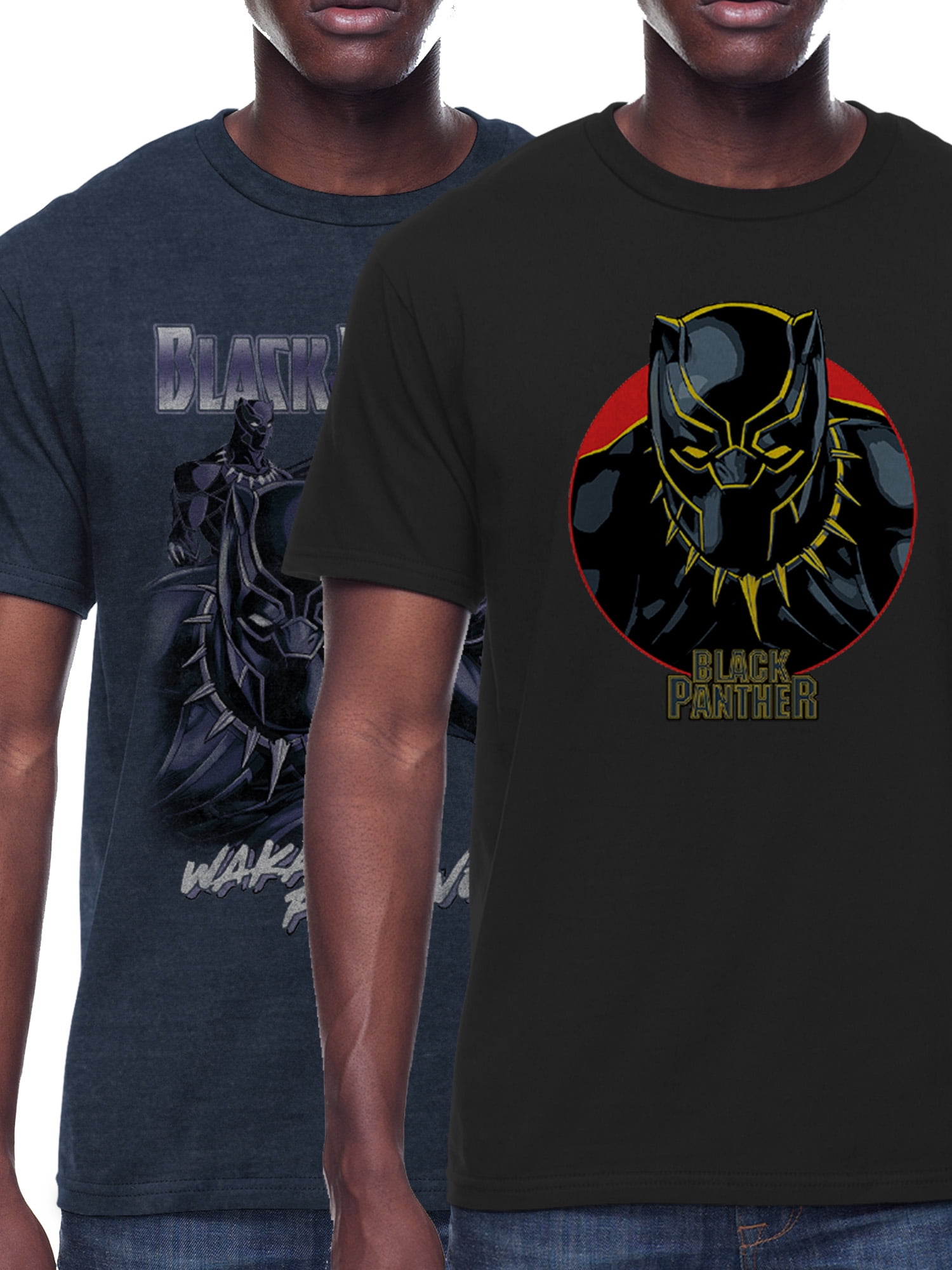 Black Panther Mens Short Sleeve Circle Panther Graphic Tee Bundle, 2 ...