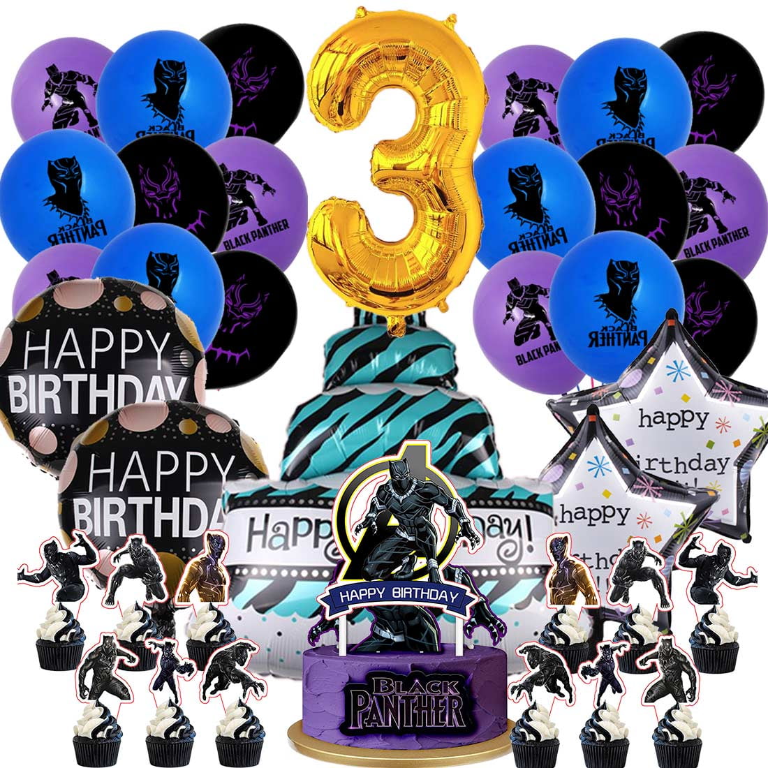 Black Panther Party Supplies 3rd Decor Kit Balloons Birthday Cake ...