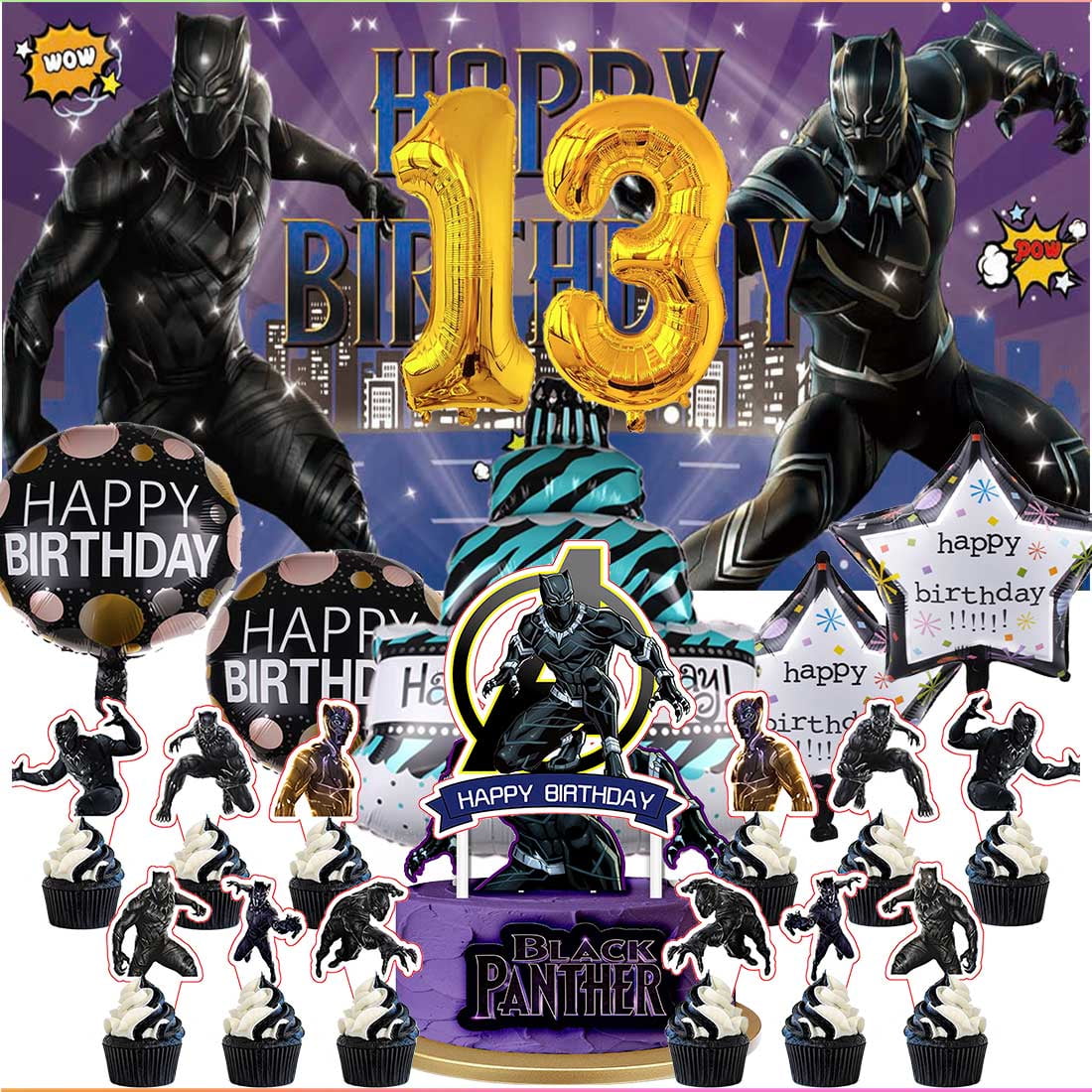 Black Panther Party Supplies Decor 13th Kit Balloons Birthday Cake ...