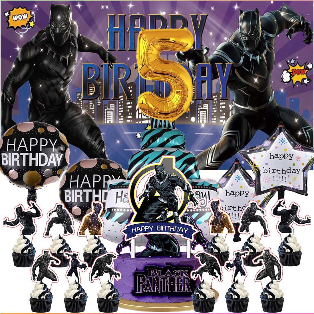 Black Panther Party Supplies Decor 5th Kit Balloons Birthday Cake ...