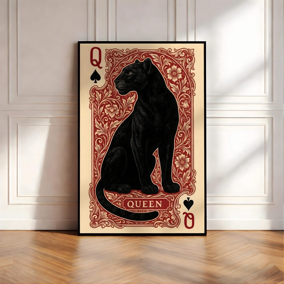 Black Panther Playing Card Queen Of Spades Vintage Jungle Maximalist ...