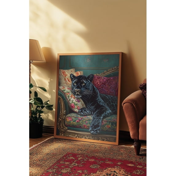 Black Panther Relaxing On Green Armchair Art Print Dopamine Decor ...