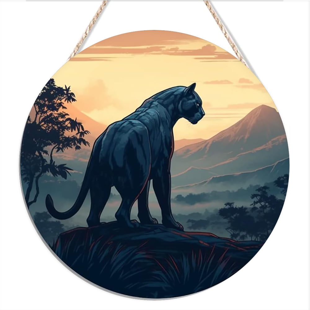 Black Panther Rustic Round Hanging Wood Sign, Welcome Sign Wooden ...