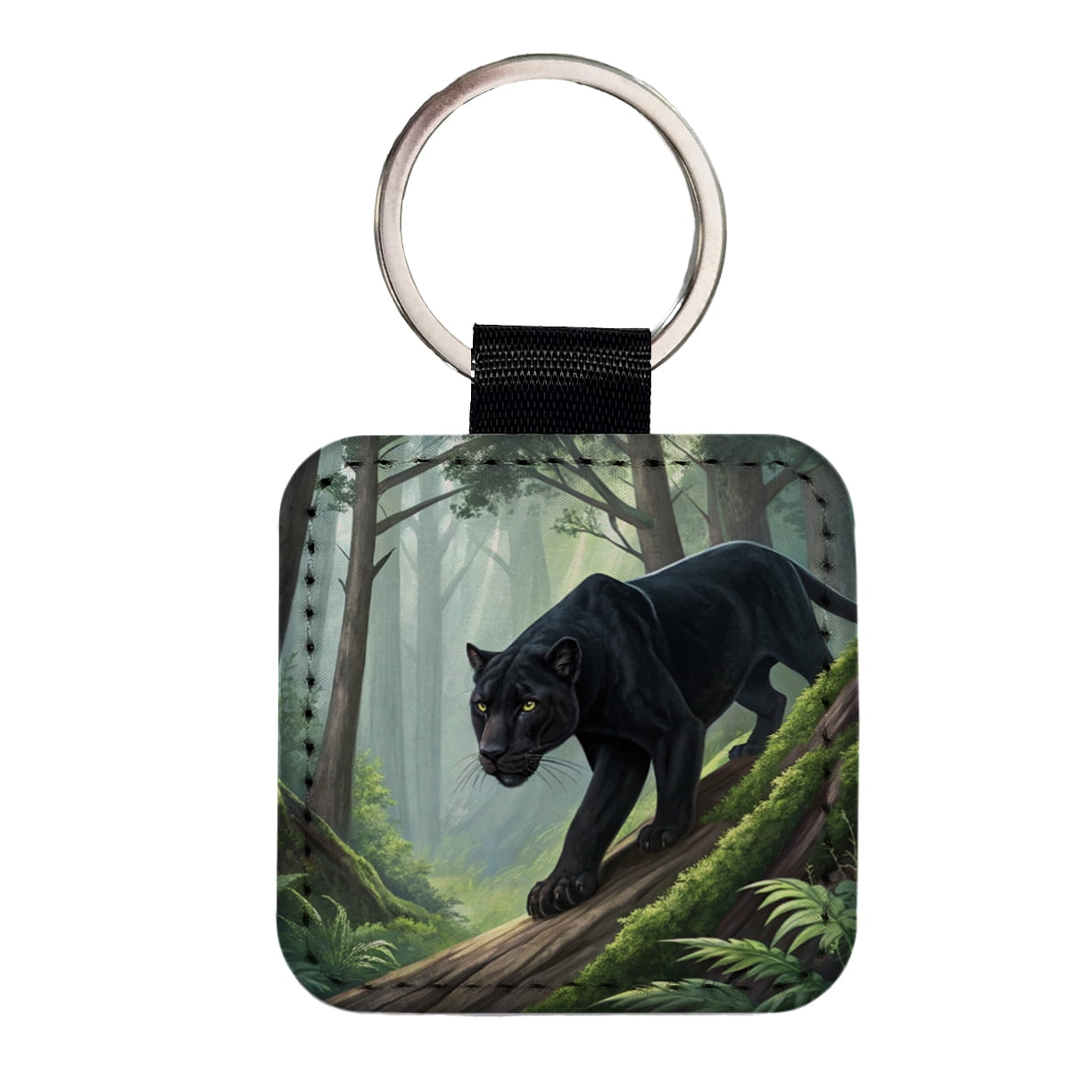 Black Panther Stalking Prey Faux Leather Square Keychain - Walmart.com