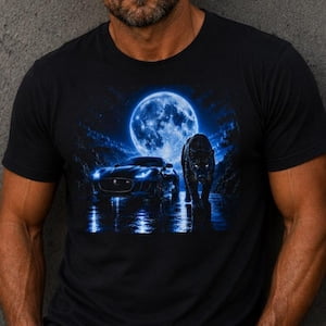 Black Panther T-Shirt, Neon Moon, Retro Streetwear Car Lover Shirt ...