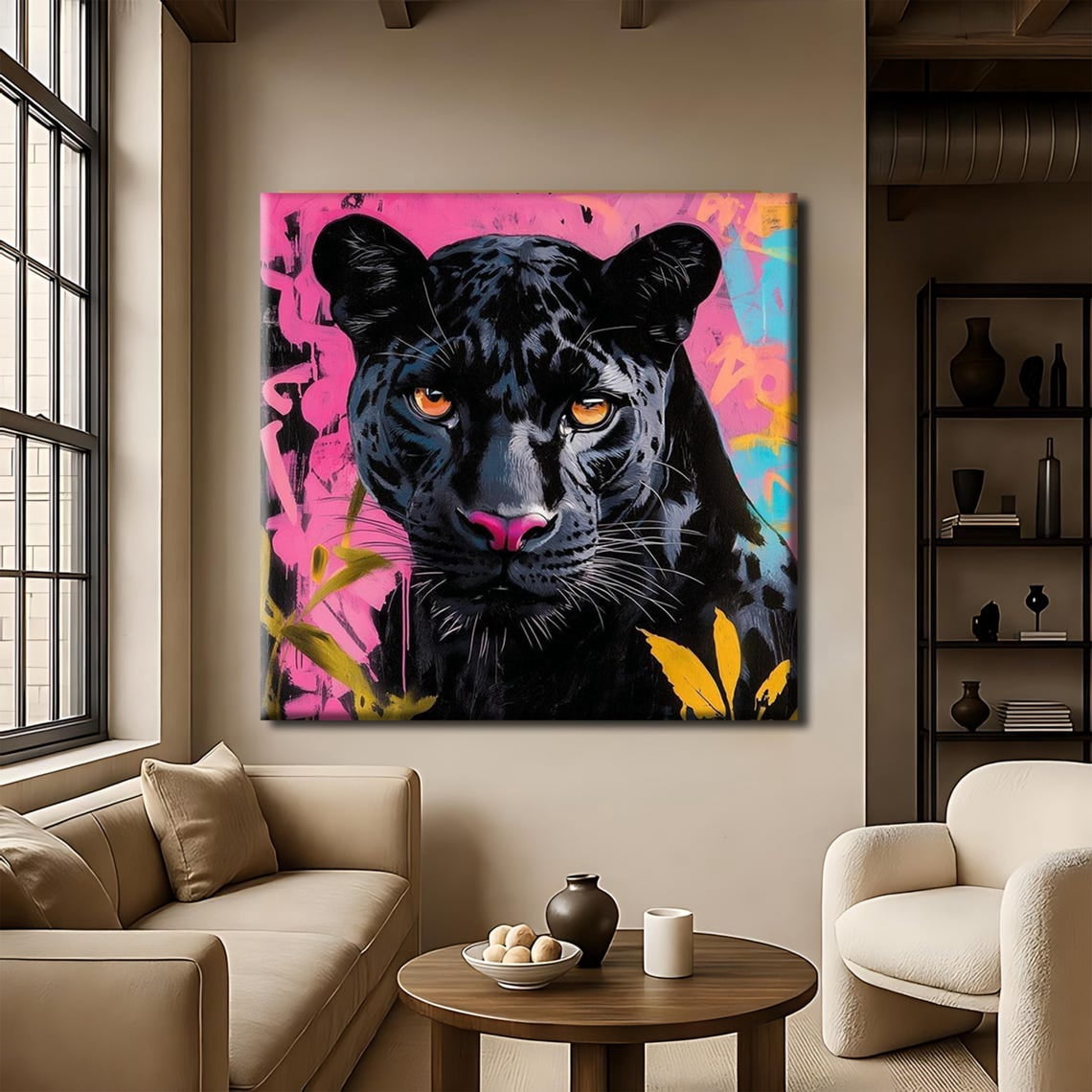 Black Panther Wall Art Graffiti Style Wild Cat Decor Modern Animal ...
