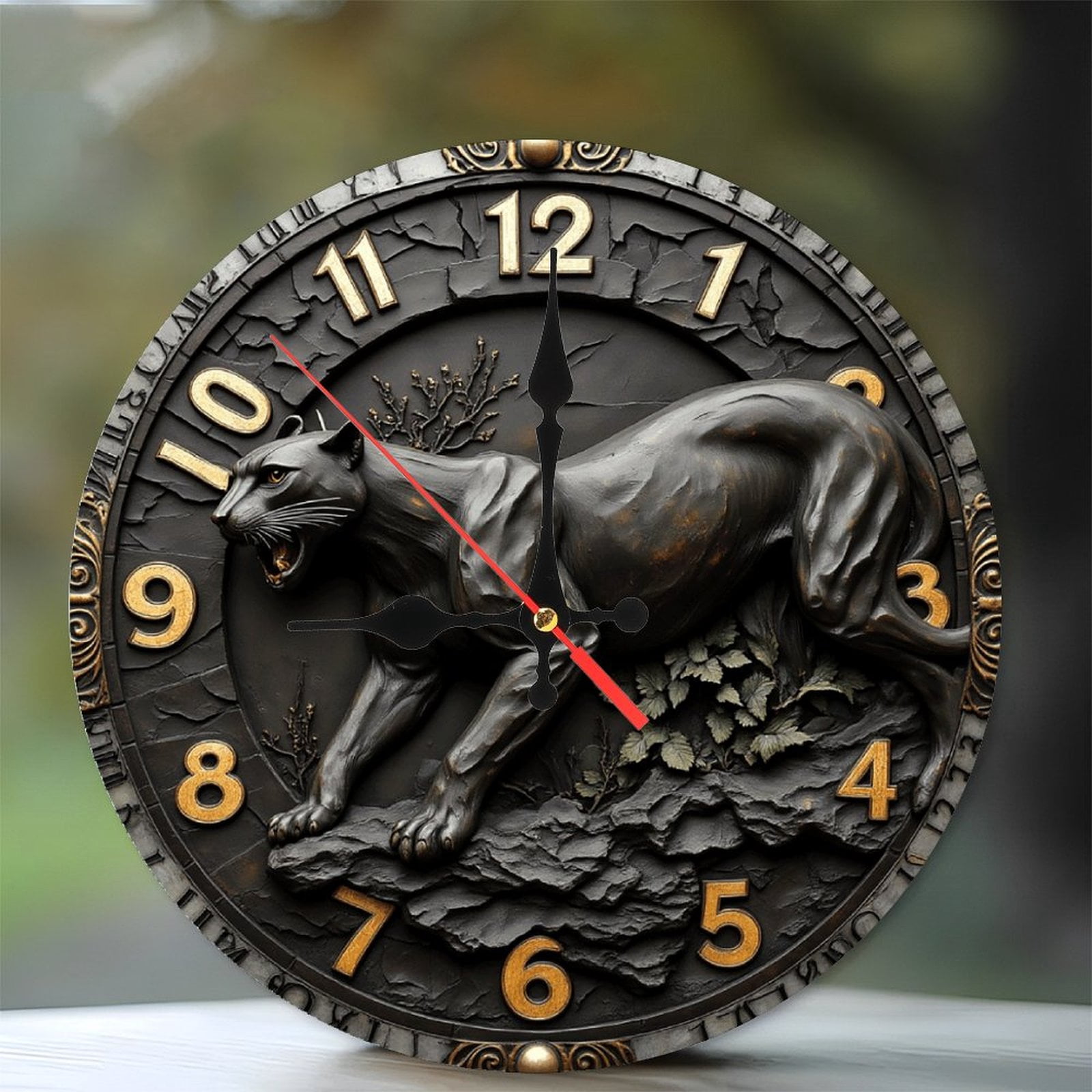 Black Panther Wall Clock Unique Home Decor 10-Inch Silent Wooden Wall ...