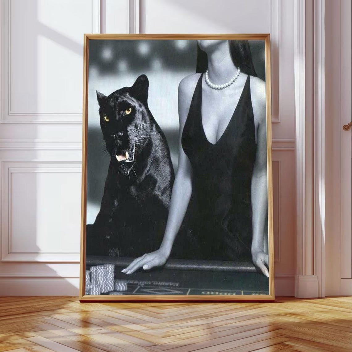 Black Panther and Woman Art Print Poster, Luxury Noir Wall Art, Fashion ...