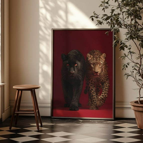 Black Panther and Leopard Wall Art Poster, Powerful Wildlife Animal ...