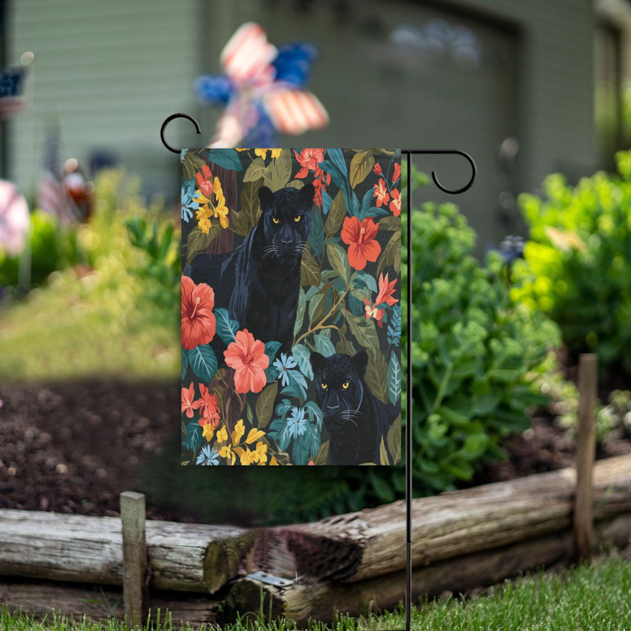 Black Panther in The Jungle Garden Flag Double Sided Outdoor Banners ...