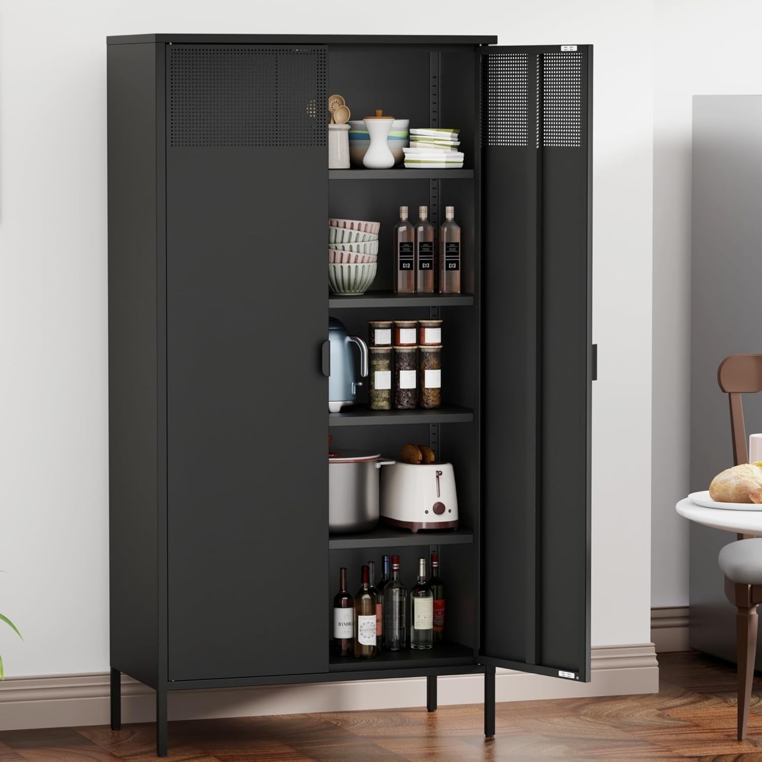 CHSHIN 71"H Black Metal Storage Cabinet with 4-Adjustable Shelves,5 ...
