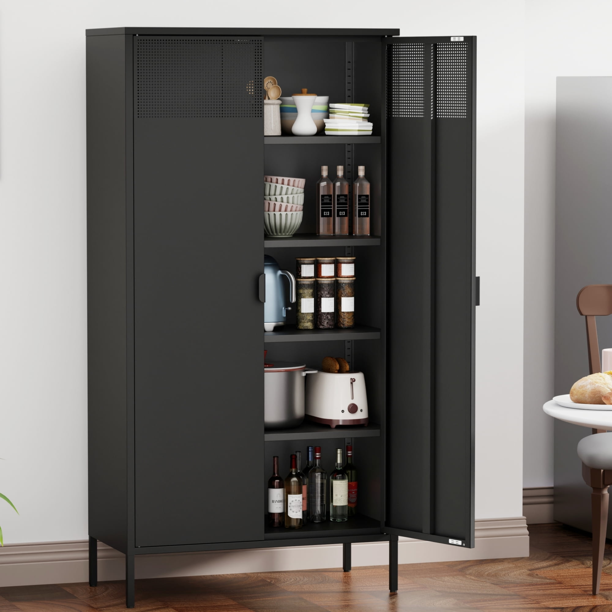 Black Pantry Cabinet, Kitchen Pantry Storage Cabinet with Doors and ...
