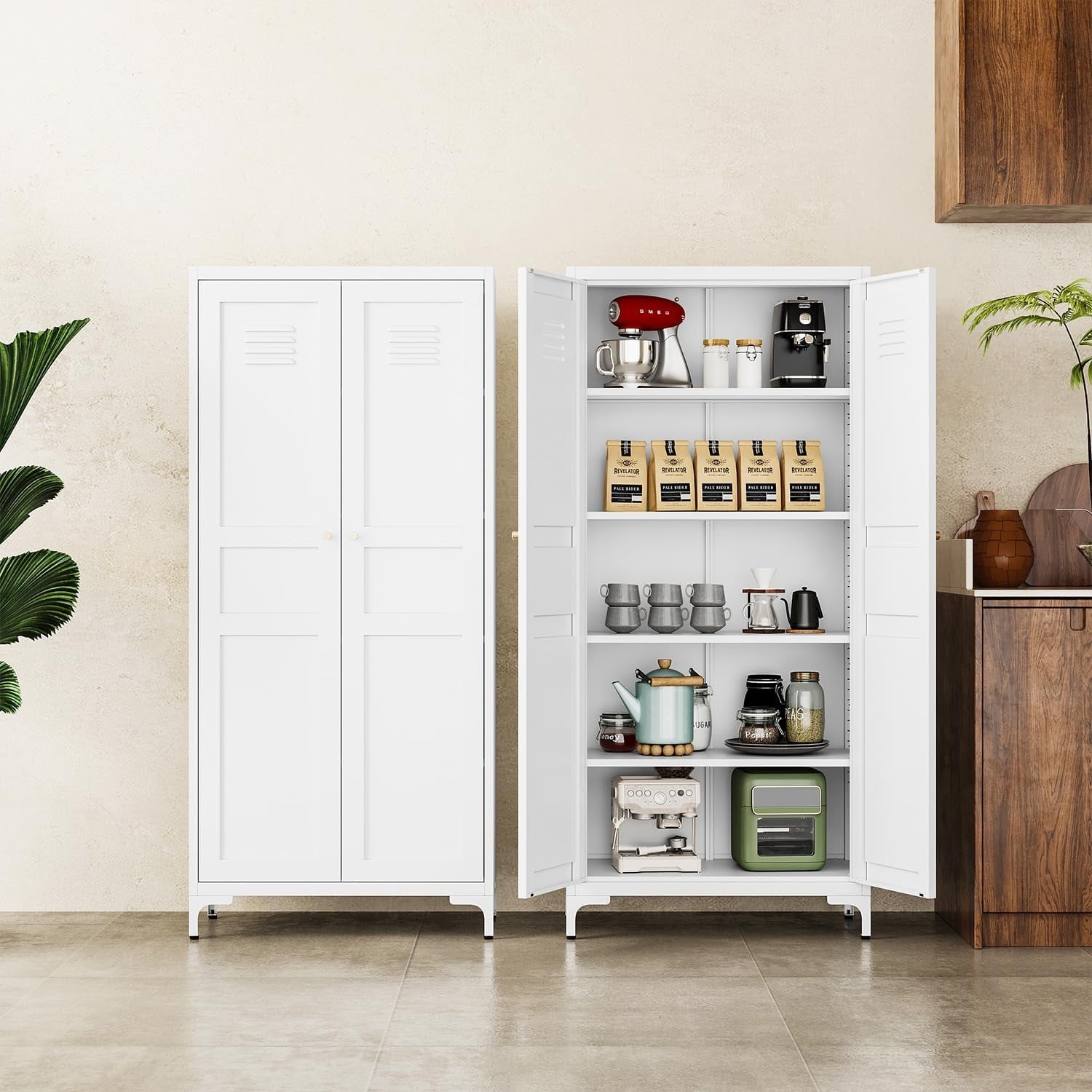 Black Pantry Cabinet and Organizers - 61\u201DH Kitchen Steel Cabinet ...