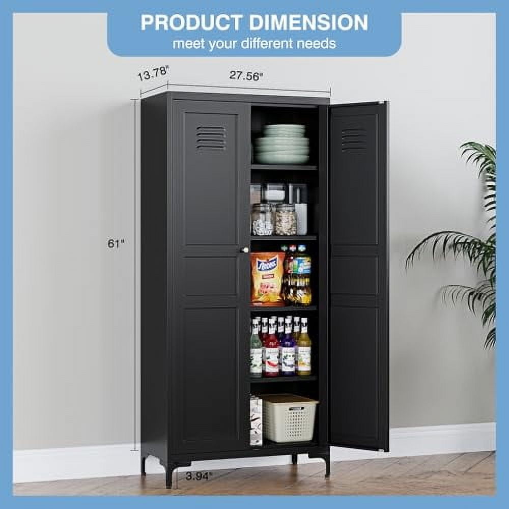 Black Pantry Storage Cabinet 61-Inch High Cupborad Storage Cabinets ...