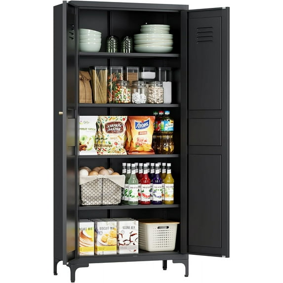 Black Pantry Storage Cabinet 61-Inch High Cupborad Storage Cabinets ...