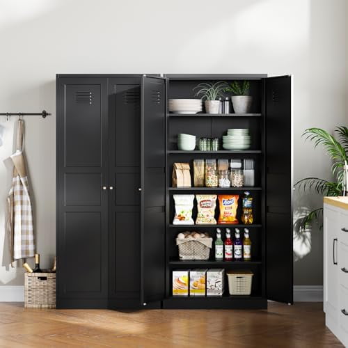 Black Pantry Storage Cabinet 71-Inch High Cupborad Storage Cabinets ...