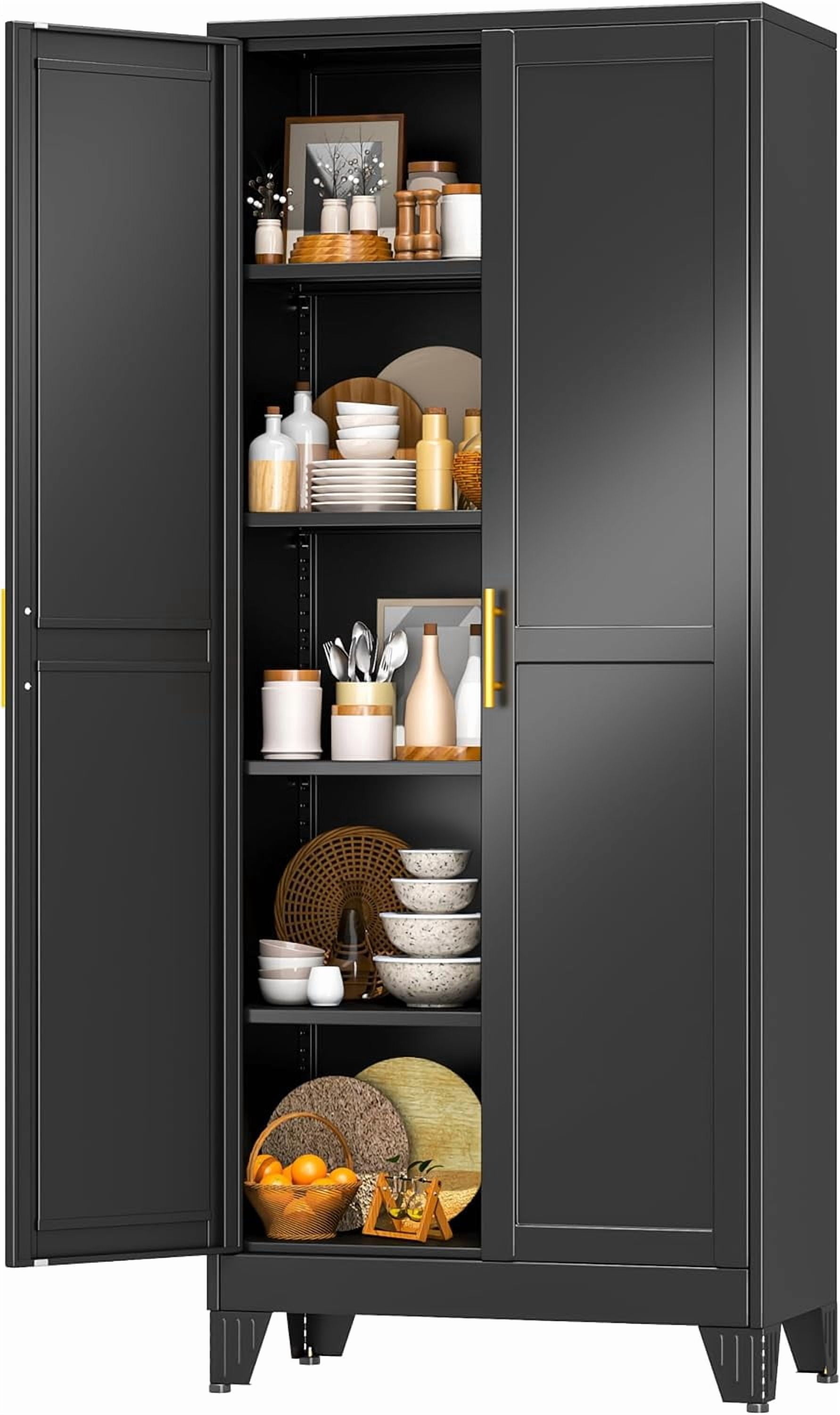 Black Pantry Storage Cabinet,71" Kitchen Pantry with Doors and 4 ...