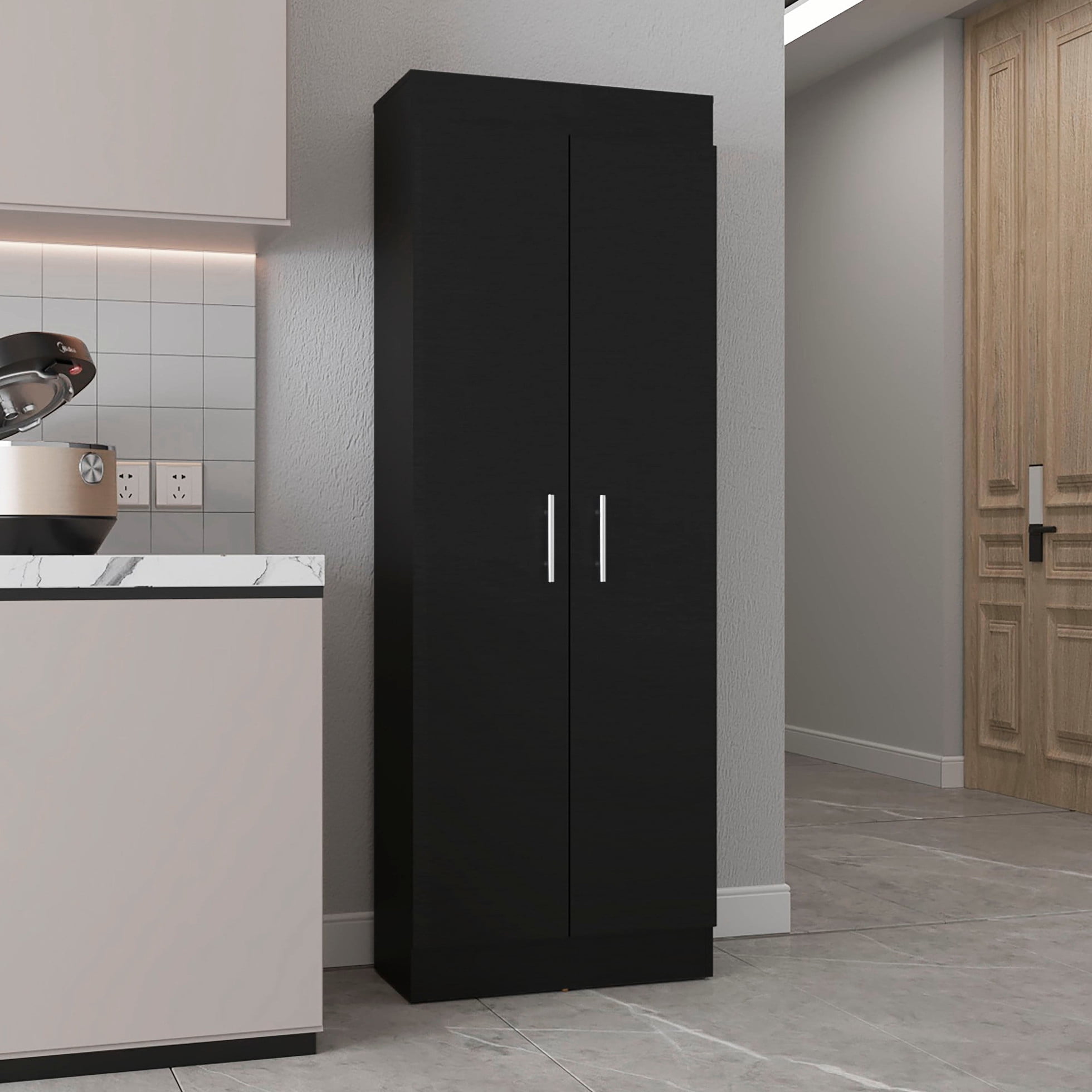 Black Pantry Storage Cabinet For Kitchen - 5 Shelves, Modern Look With ...