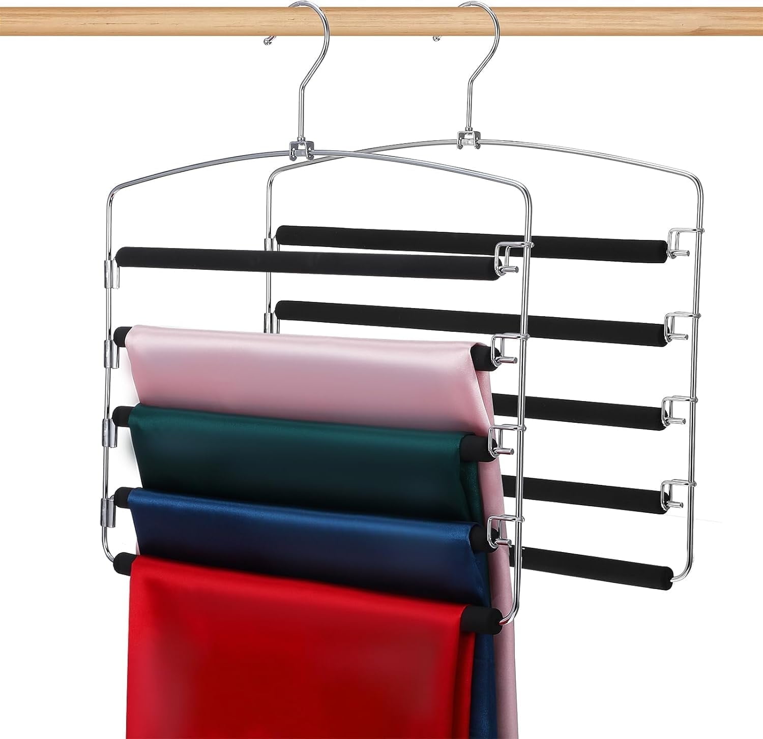 Black Pants Hangers 5 Layers Metal Slack Hangers Non-Slip Foam Padded Swing Arm Space Saving ...