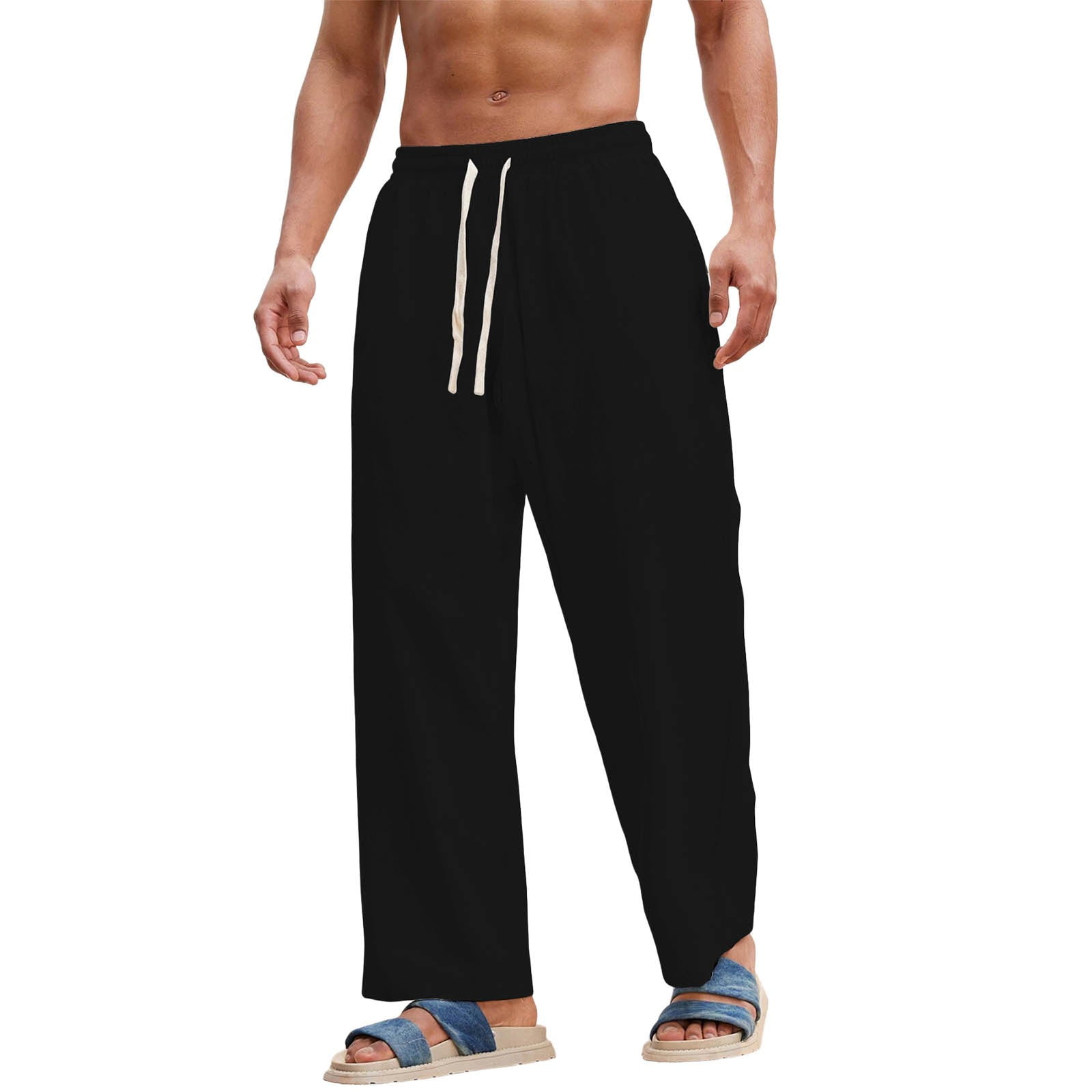 Black Pants for Man Fall Summer Spandex Loose Fit Track Athletic Lounge ...