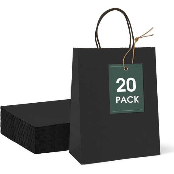 Black Paper Bags 8X4.25X10.5 20Pcs, Gift Paper Bag with Handles Bulk ...