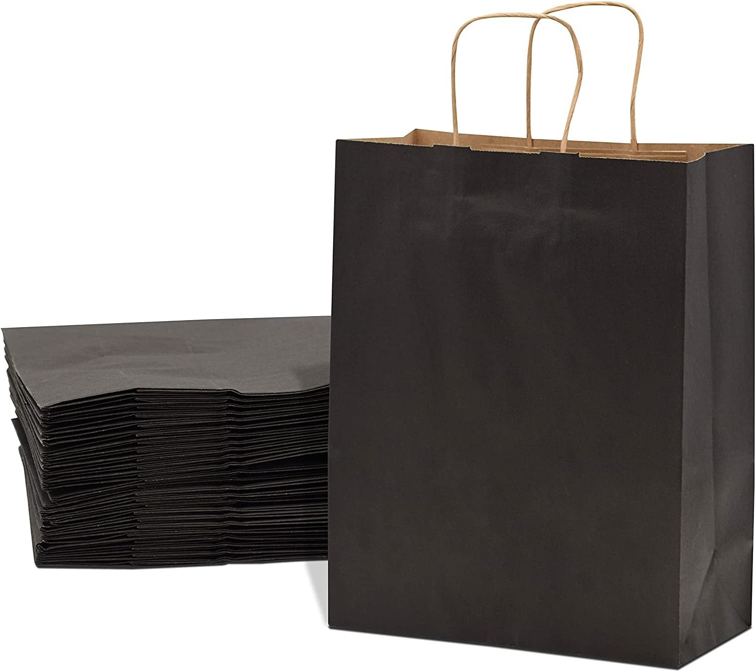 Black Paper Bags with Handles 10x5x13 inches 50 Pcs. Paper Shopping ...