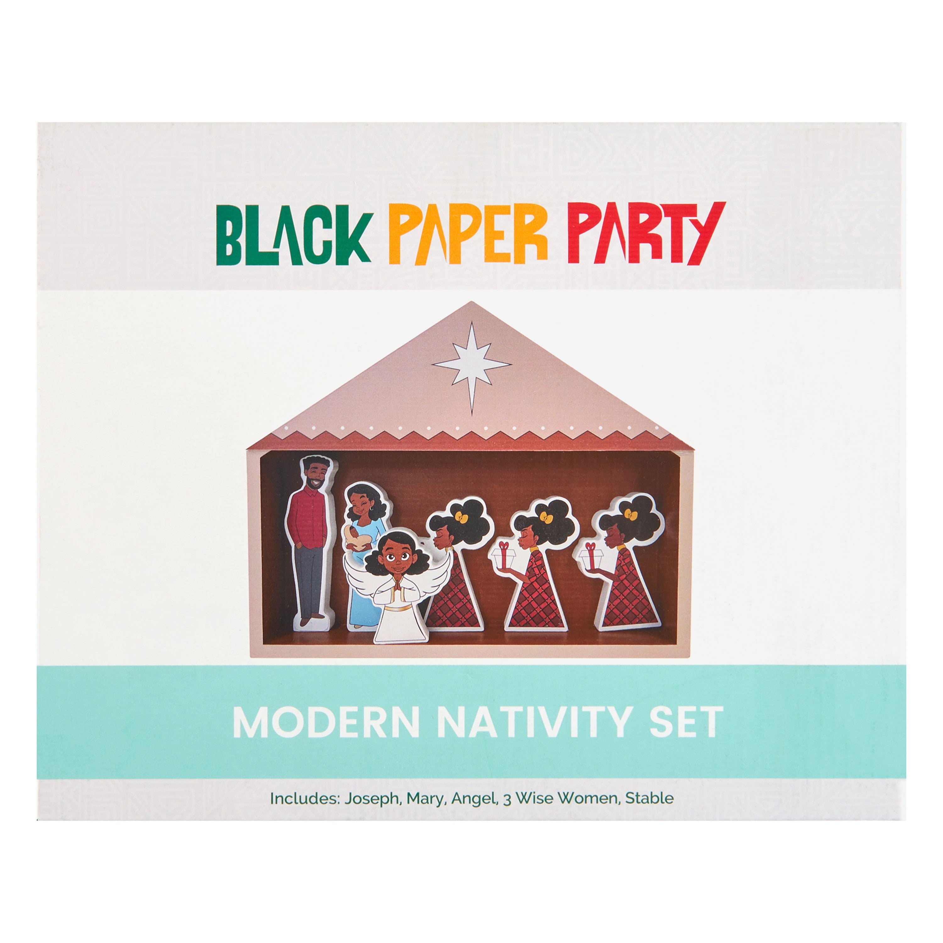 Black Paper Party Christmas Nativity Wood Tabletop Block Sets, 7pc Set ...
