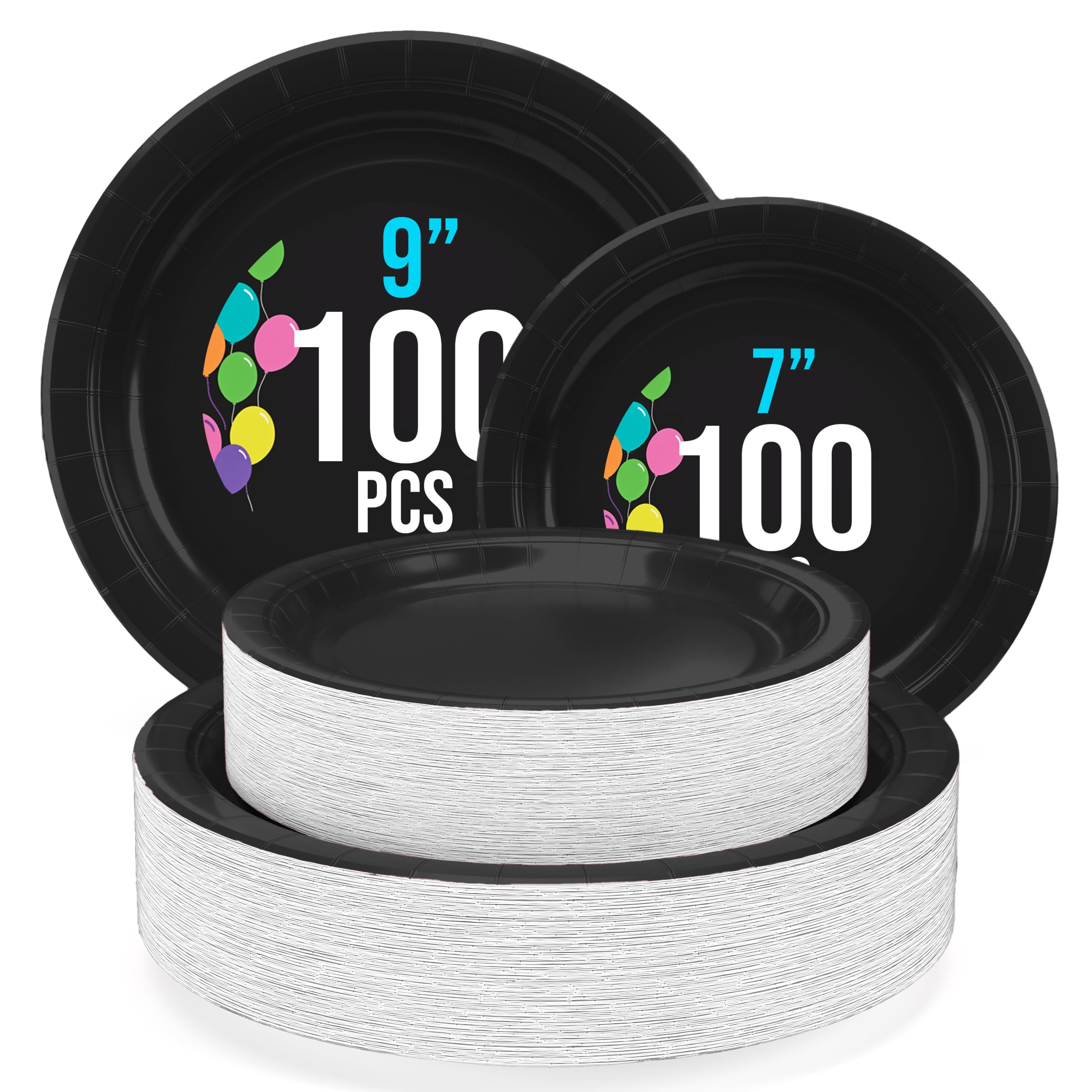 Black Paper Plates 200 Pack - 7" Black Paper Plates & 9" Black Paper ...