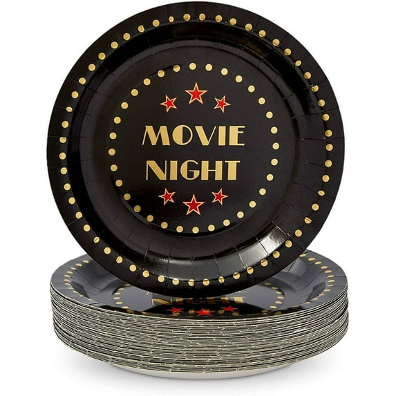 Black Paper Plates Movie Night Party Decorations (9 Inches, 48 Pack ...