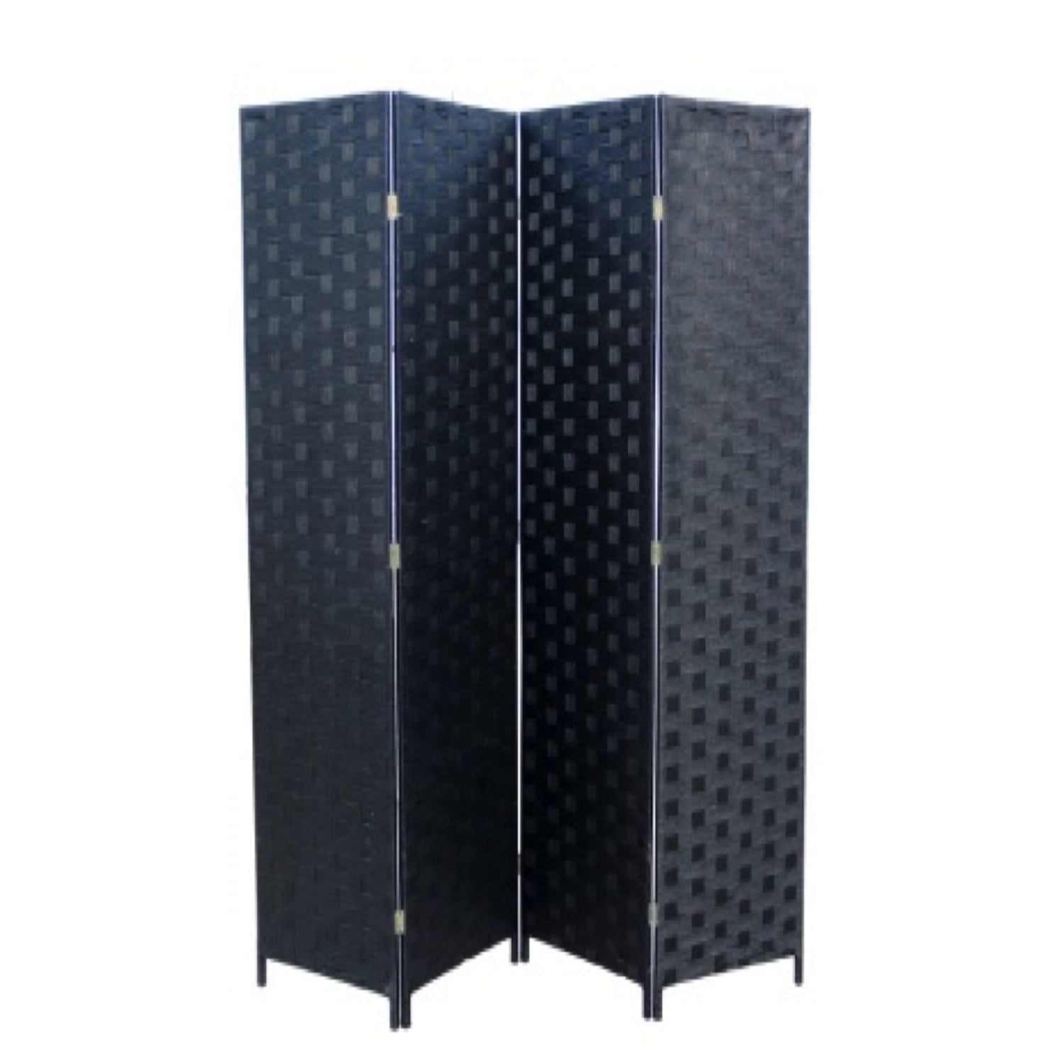 Black Paper Straw Weave 4 Panel Screen on 2"H Wooden Legs, Handcrafted ...