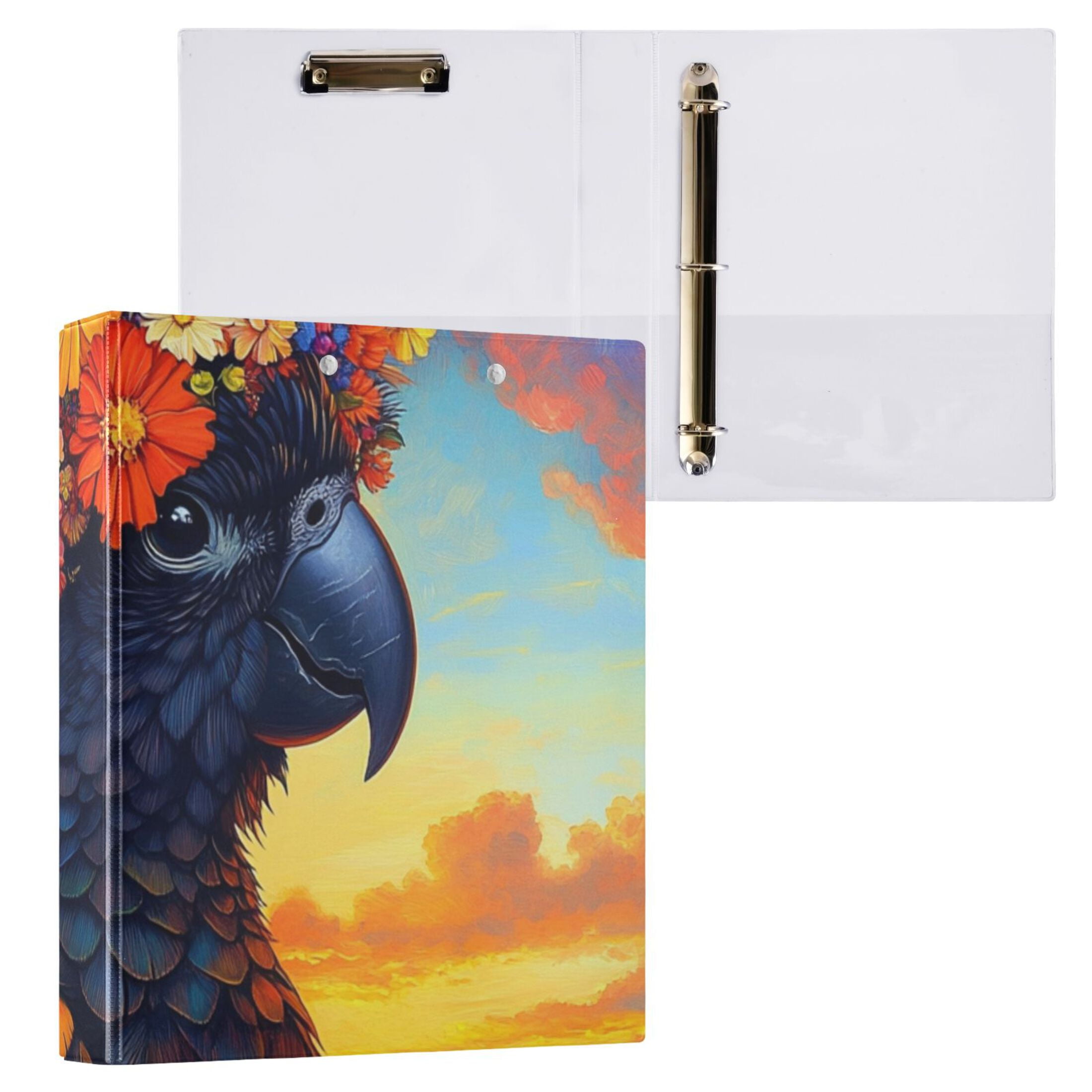 Black Parrot with Garland Round Ring Binder 3 Rings 1.5" Capacity File ...