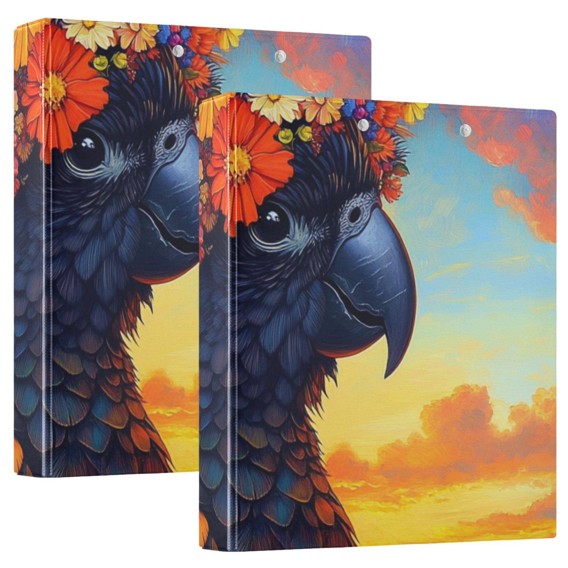 Black Parrot with Garland Round Ring Binder 3 Rings 1.5" Capacity File ...