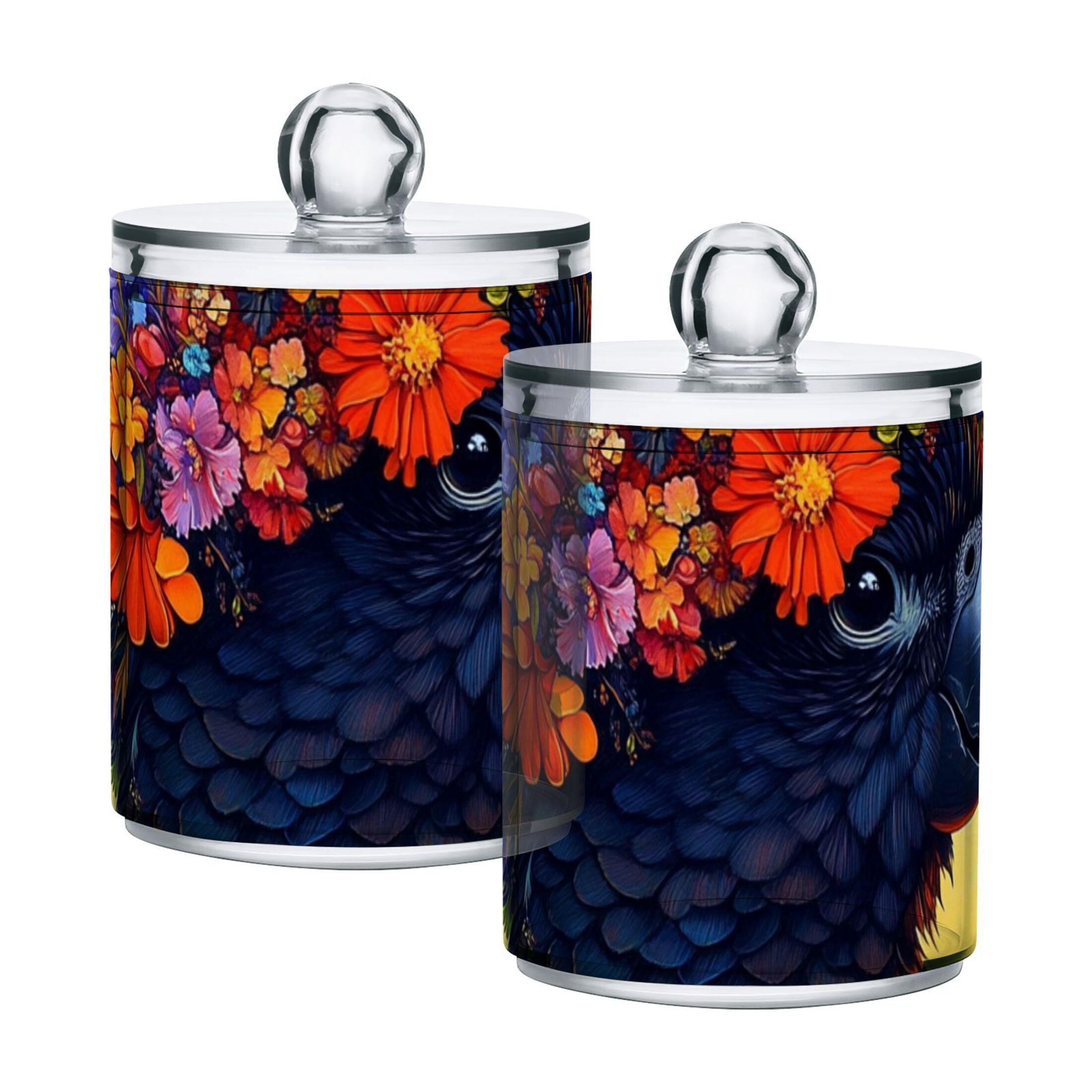 Black Parrot with Garland Translucent Plastic Cans Storage Canisters ...