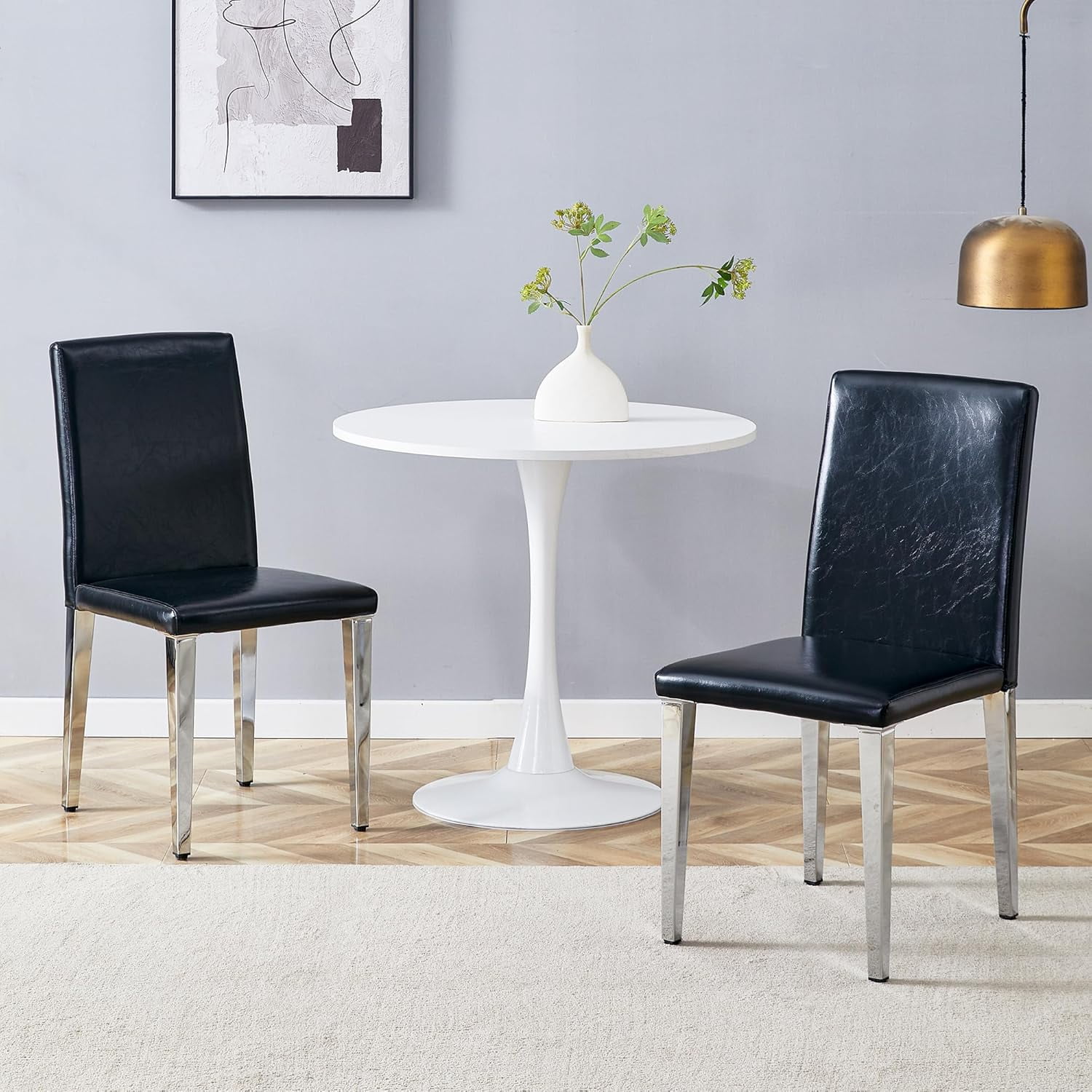 Black Parsons Dining Chairs Set of 2, PU Leather Upholstered Modern ...