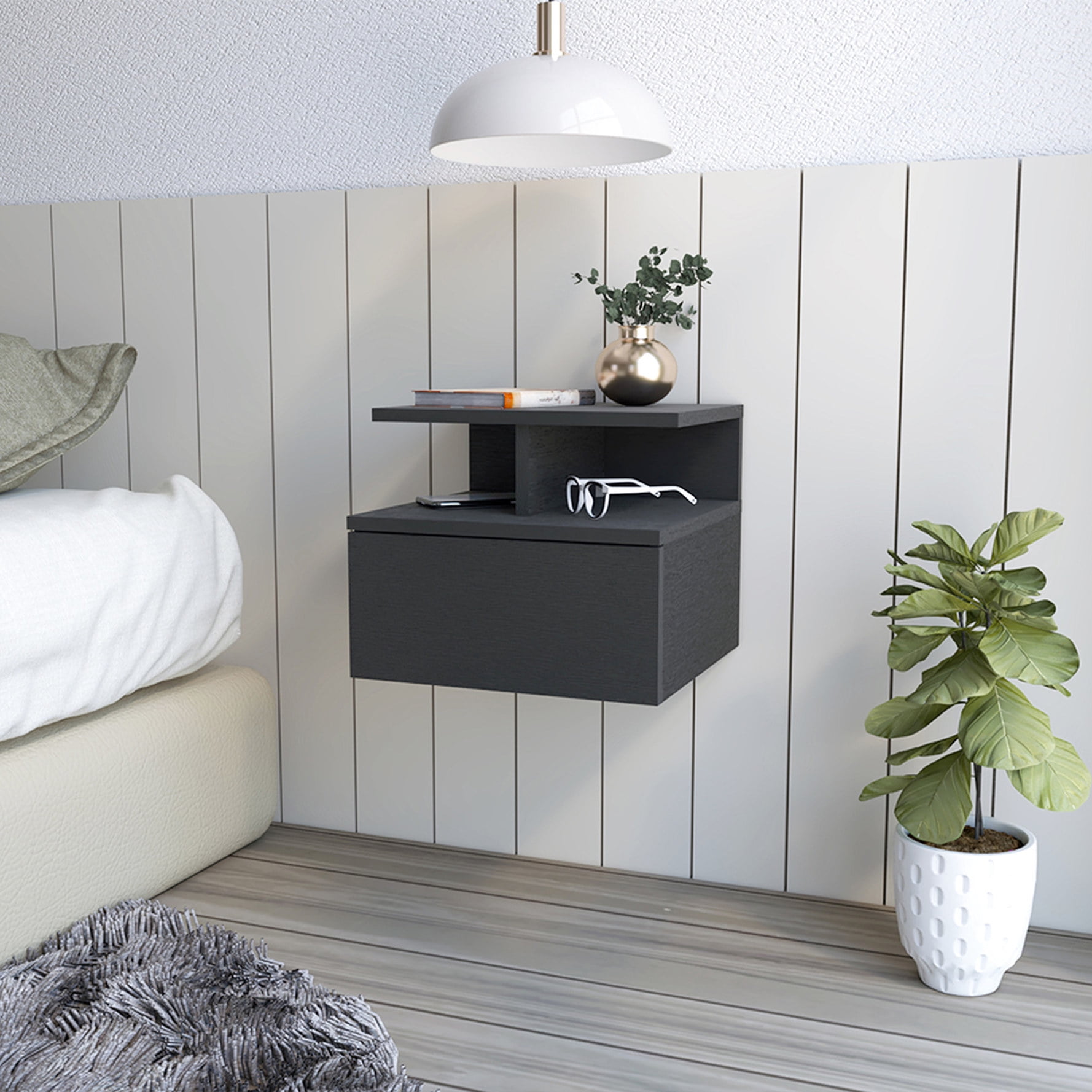 Black Particle Board - Floating Storage with Drawer - Any Room in Home ...